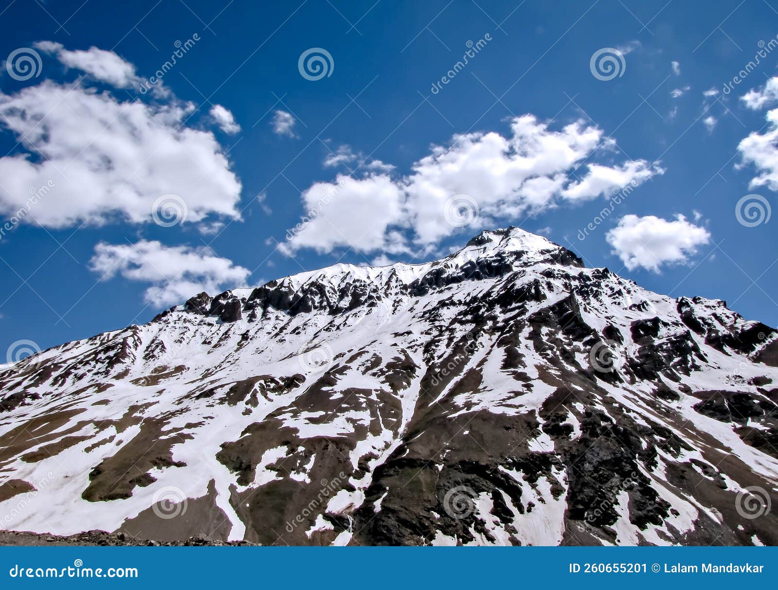 Snow Clad Mountains with White Clouds in Blue Sky Background on Way To ...