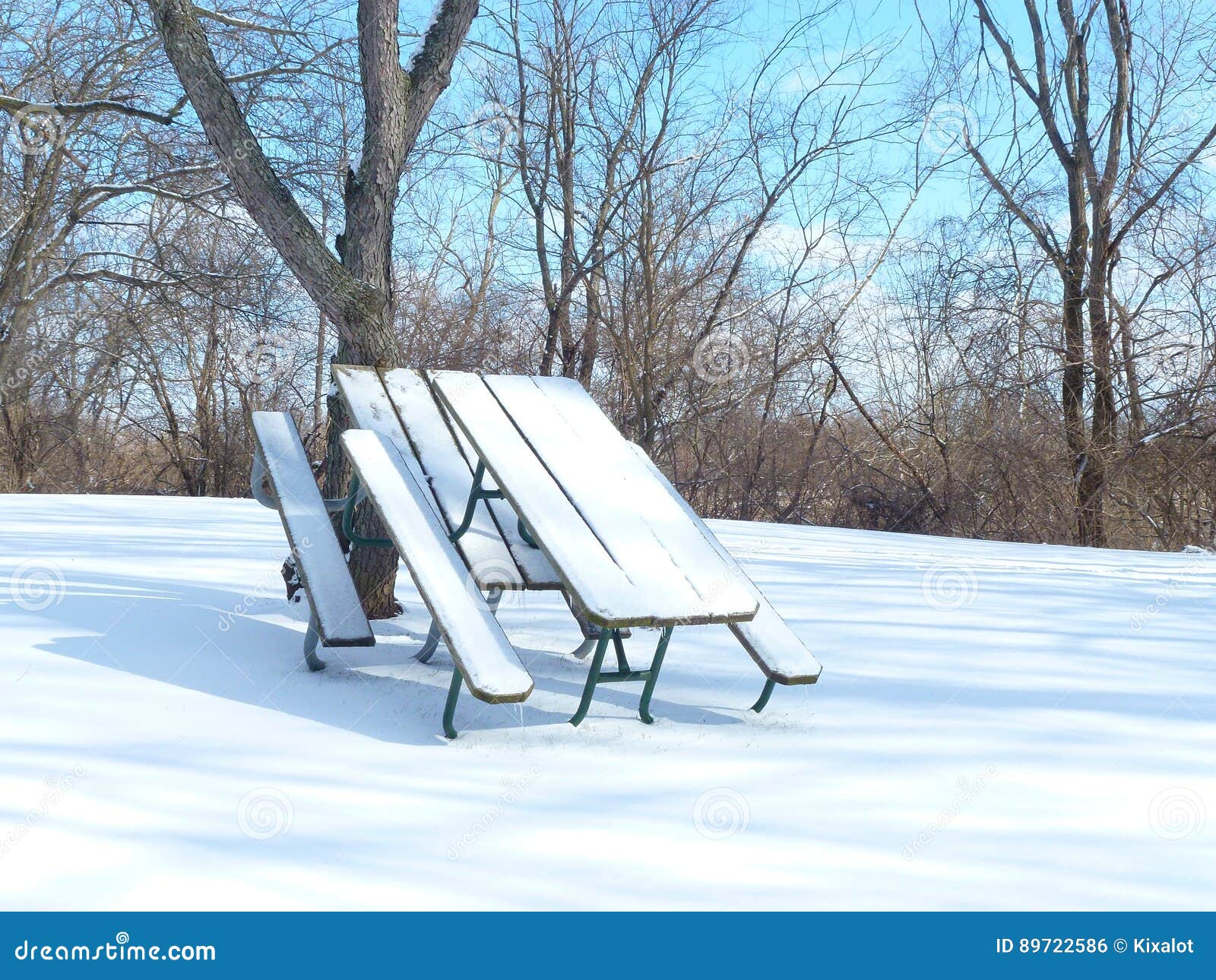 Snow-clad Picnic Table stock photo. Image of woods, outdoors - 89722586
