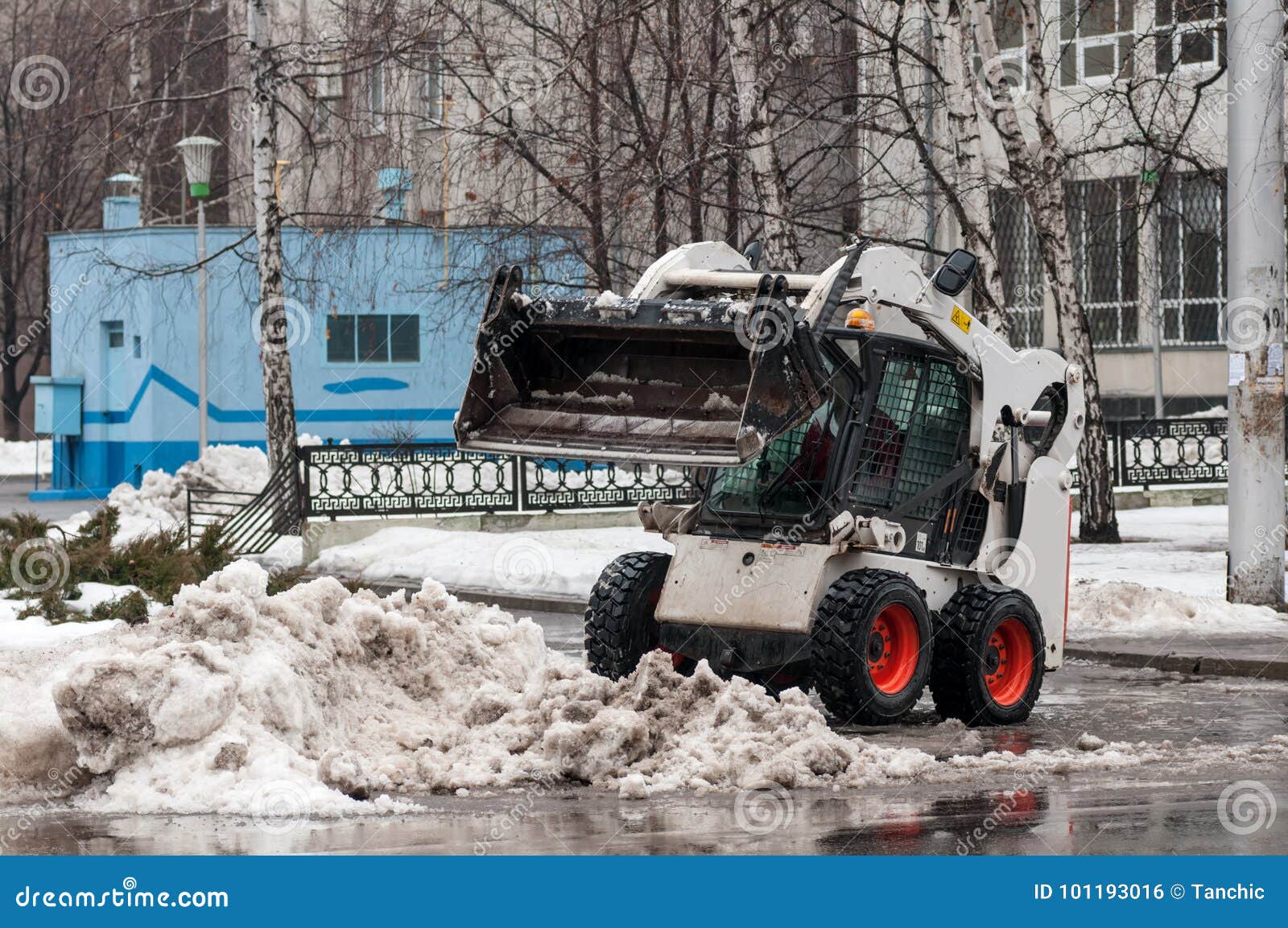 Snow Cleaning Machine on the Streets of the City Stock Photo - Image of ...