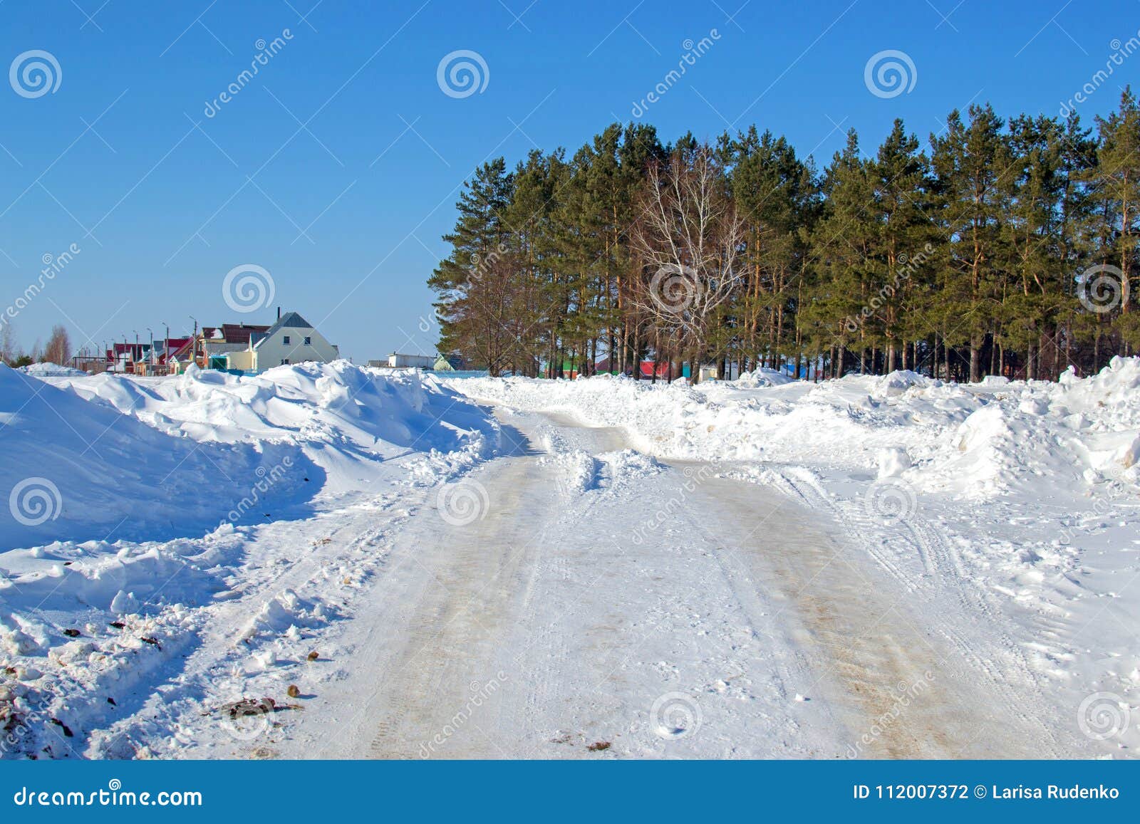 Snow-cleared Road To the Village Stock Photo - Image of frost, home ...