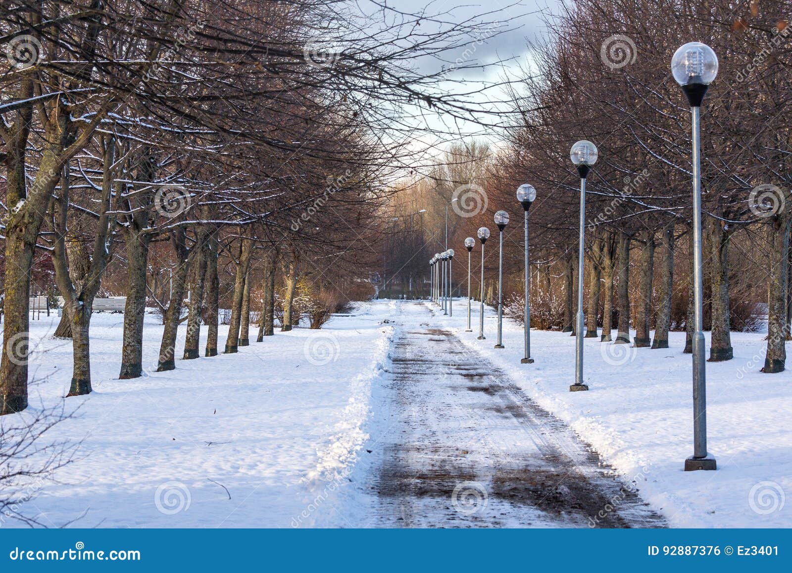 Snow Cleared from Walkway in Park. Stock Photo - Image of park ...