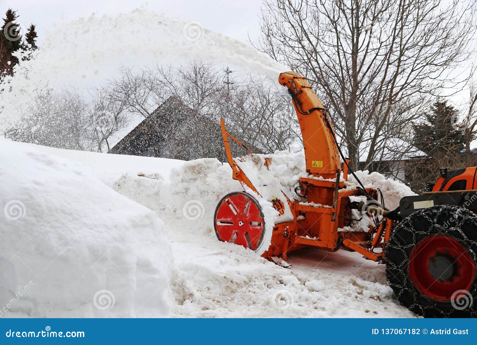 Snow Clearing Work with a Large Snow Blower in Winter Stock Photo ...