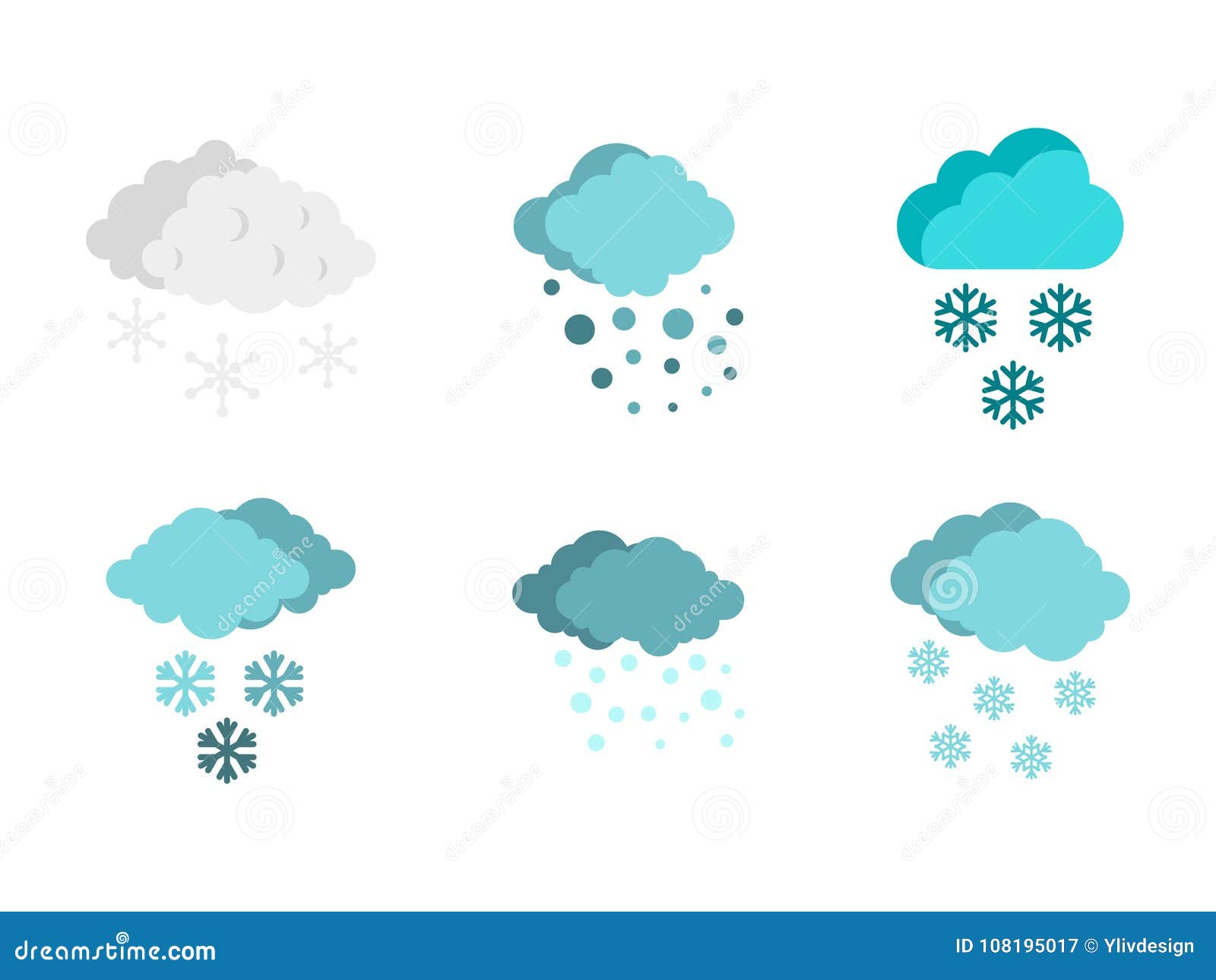 Snow Cloud Icon Set, Flat Style Stock Vector - Illustration of ...