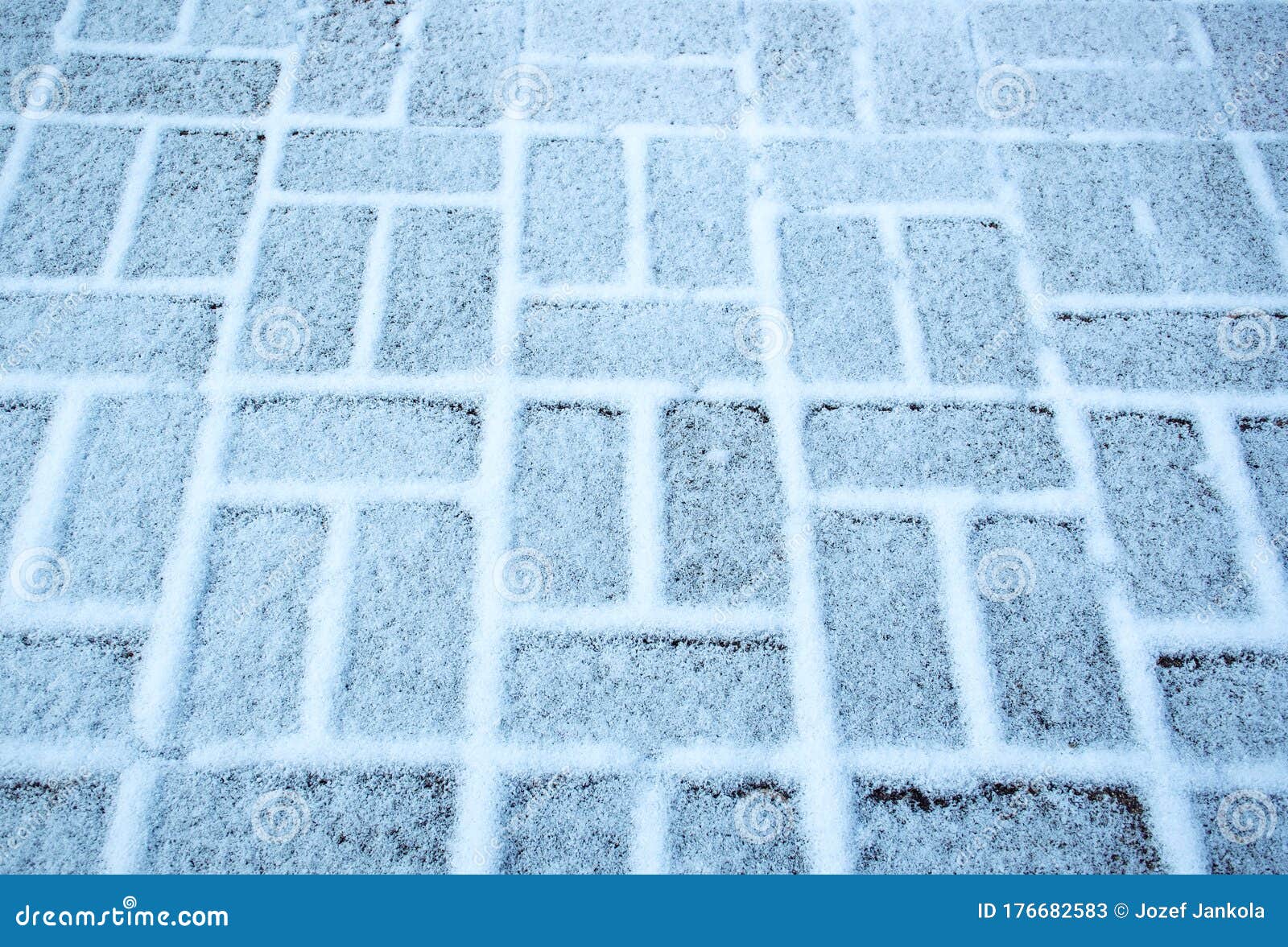 Snow Cover the Blocks of Interlocking Pavement Stock Image - Image of ...
