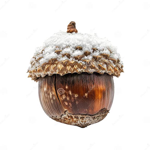A Snow-Covered Acorn with a Brown Shell Stock Illustration ...