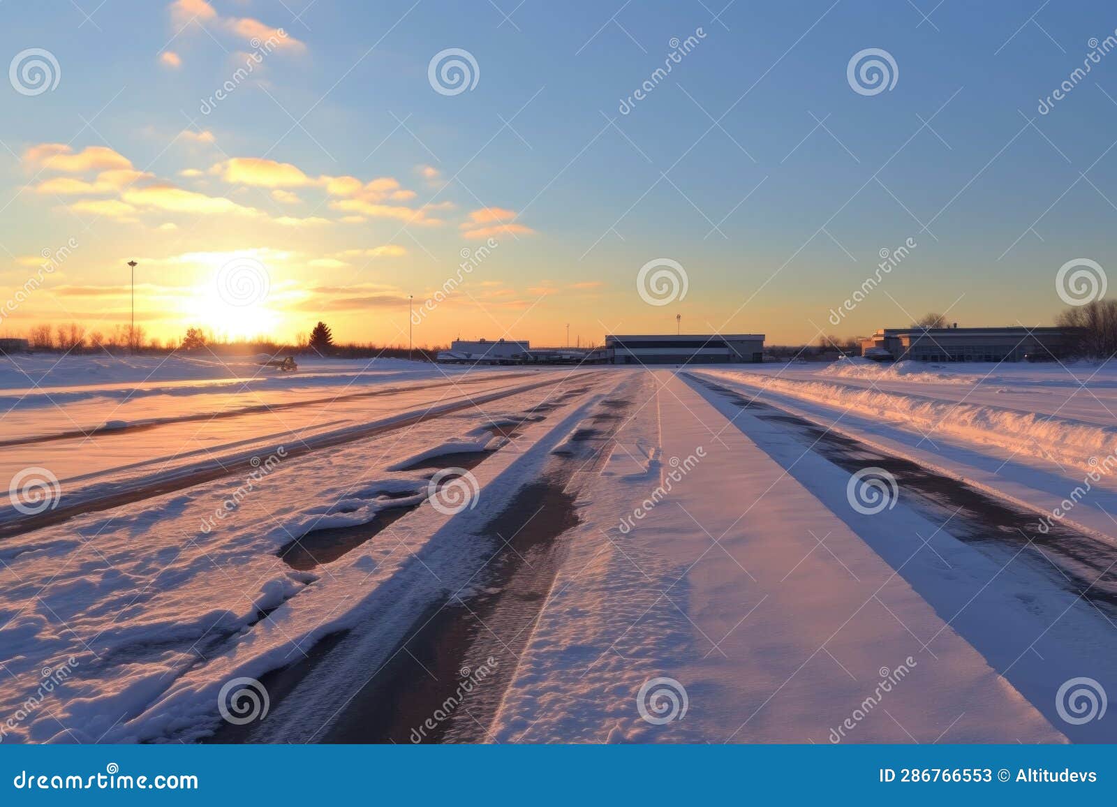 Snow-covered Airport Runway in Winter Stock Image - Image of ...