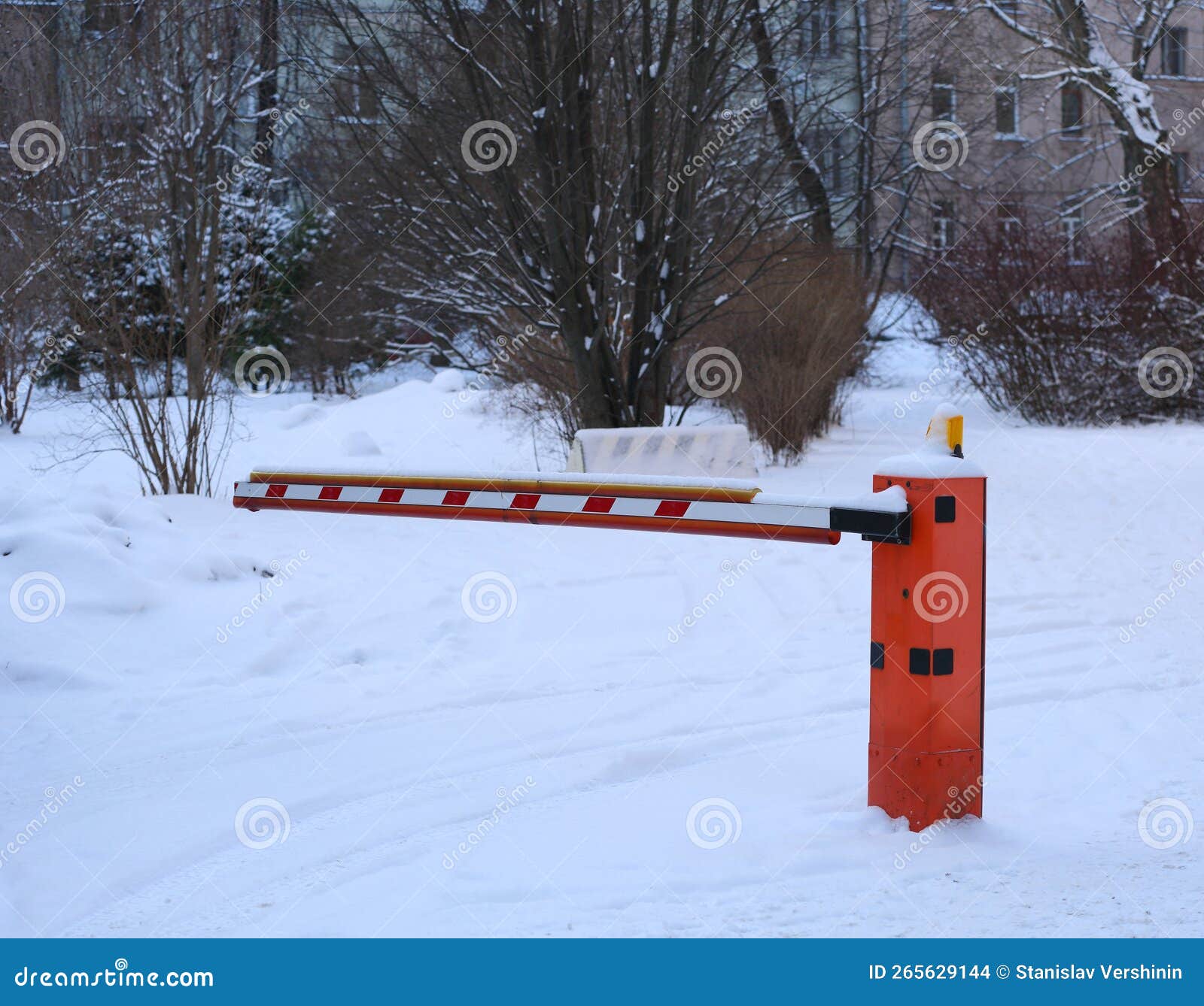 Snow-covered Automatic Barrier in the Yard of the House Stock Photo ...