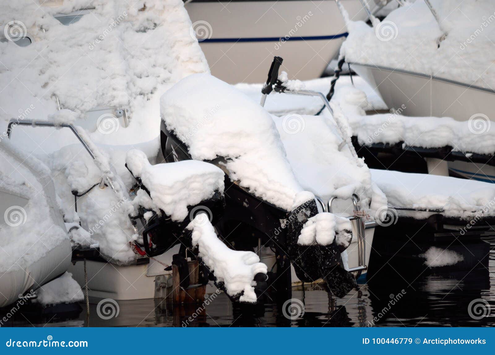 Snow Covered Boat Engine at Harbour Stock Image - Image of snow, ship ...