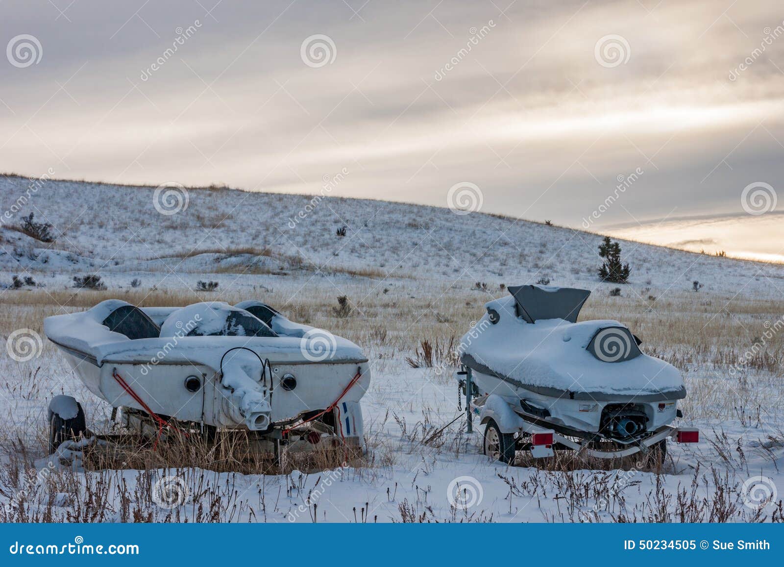Snow-covered Boat and Jet Ski Stock Image - Image of nature, seasons ...
