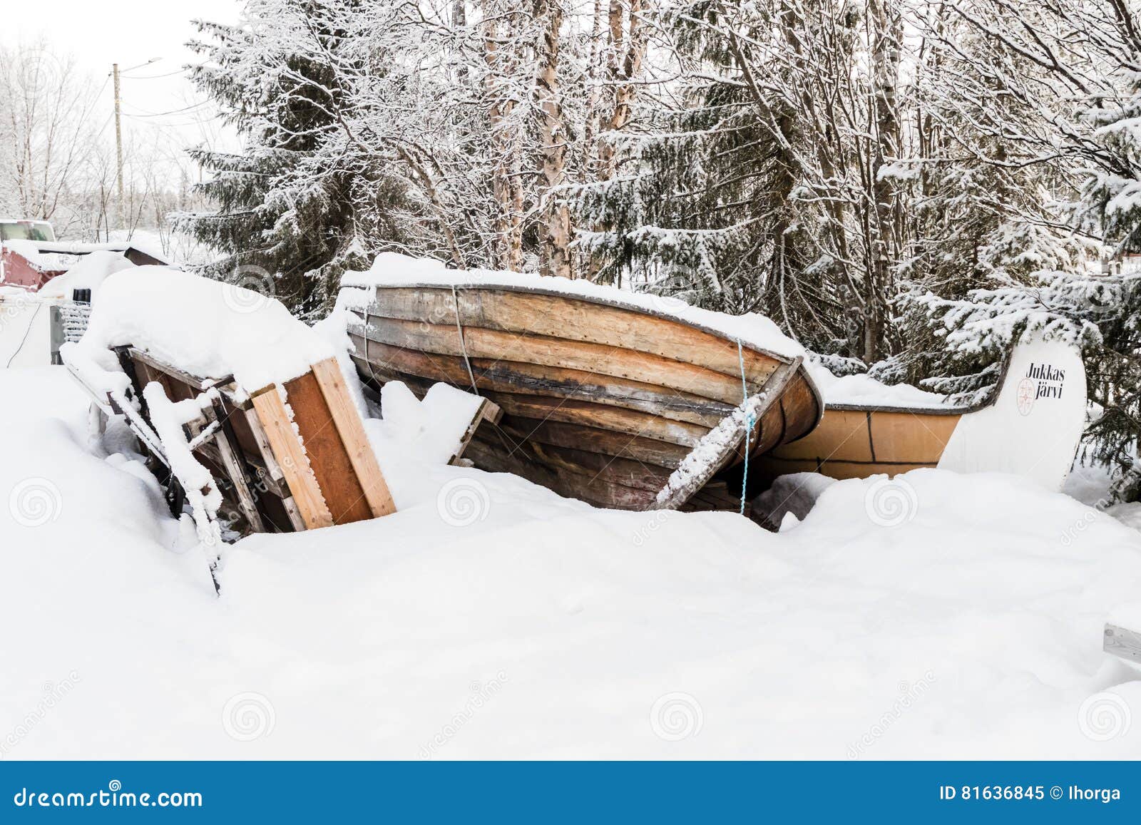 Snow Covered Boats on the Shore Stock Image - Image of frost ...