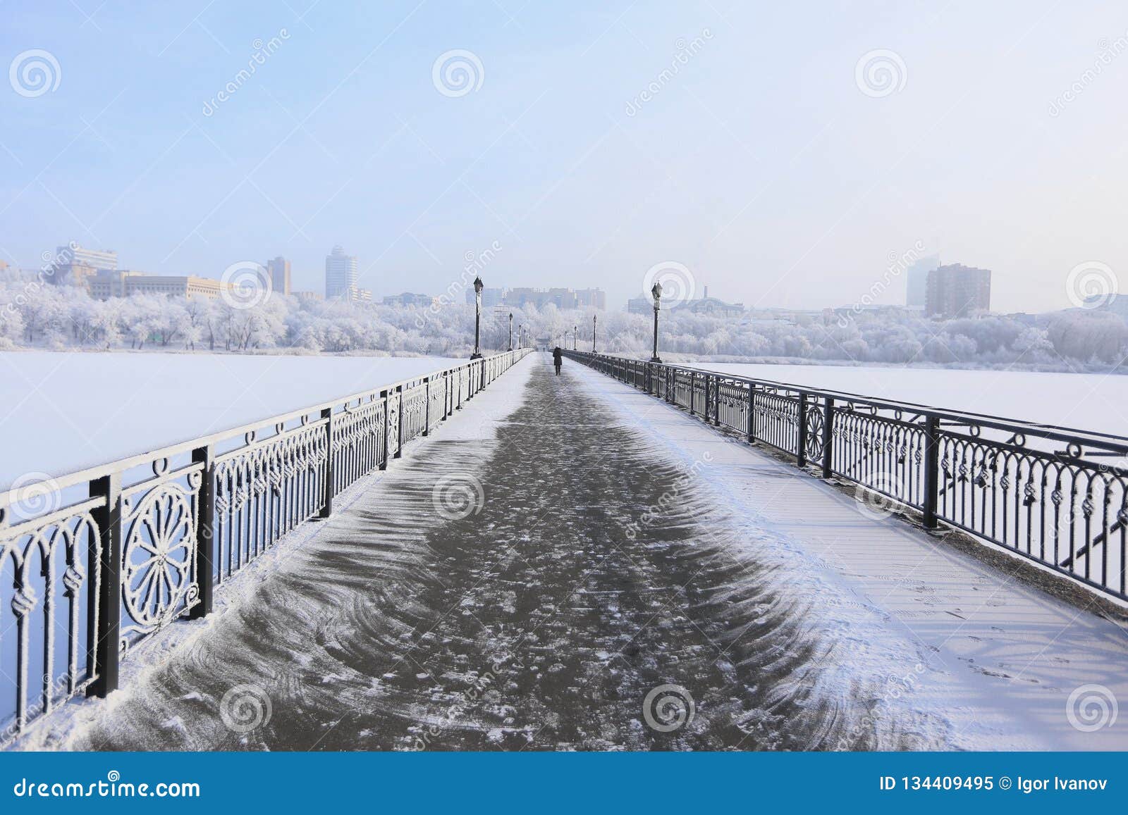 Snow-covered Bridge Over the River Stock Image - Image of covered ...