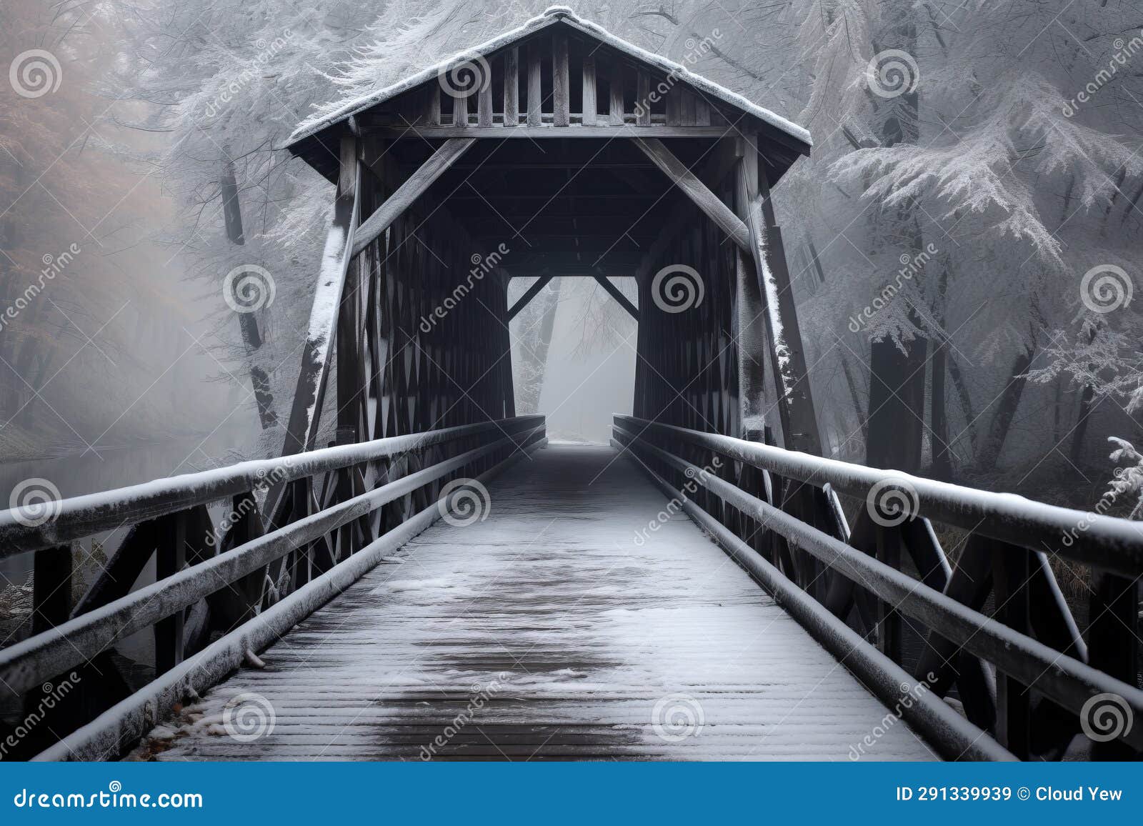 A snow covered bridge stock illustration. Illustration of beautiful ...