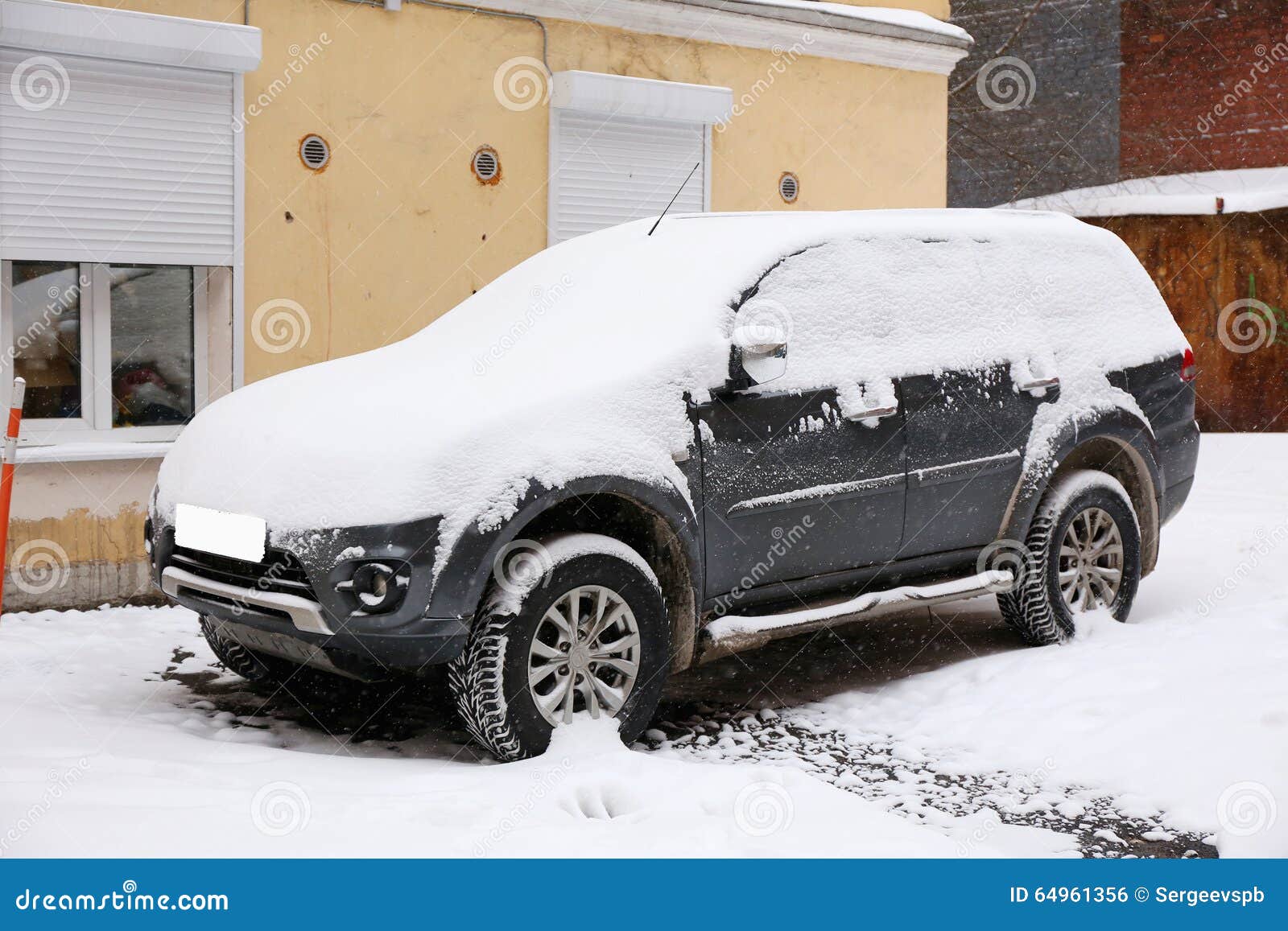 Snow-covered car stock photo. Image of branches, climatic - 64961356