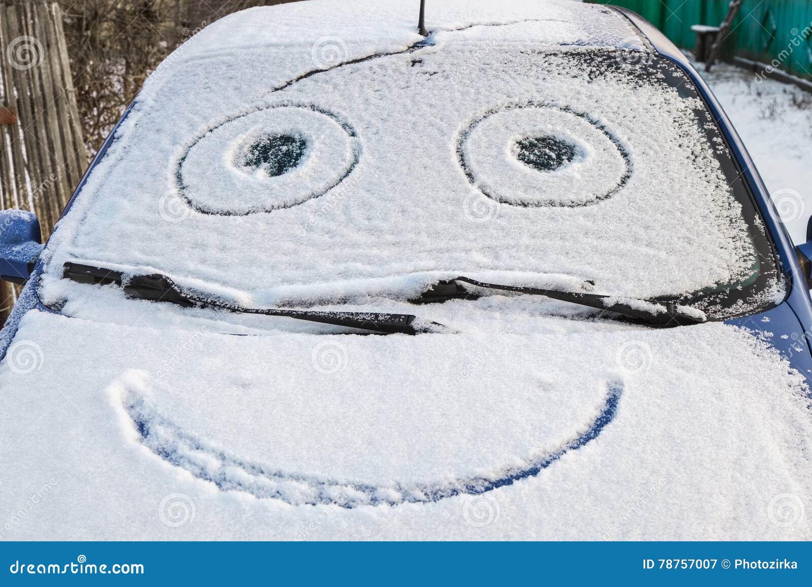 Snow-covered Car with Smiley Stock Image - Image of hood, snowflakes ...