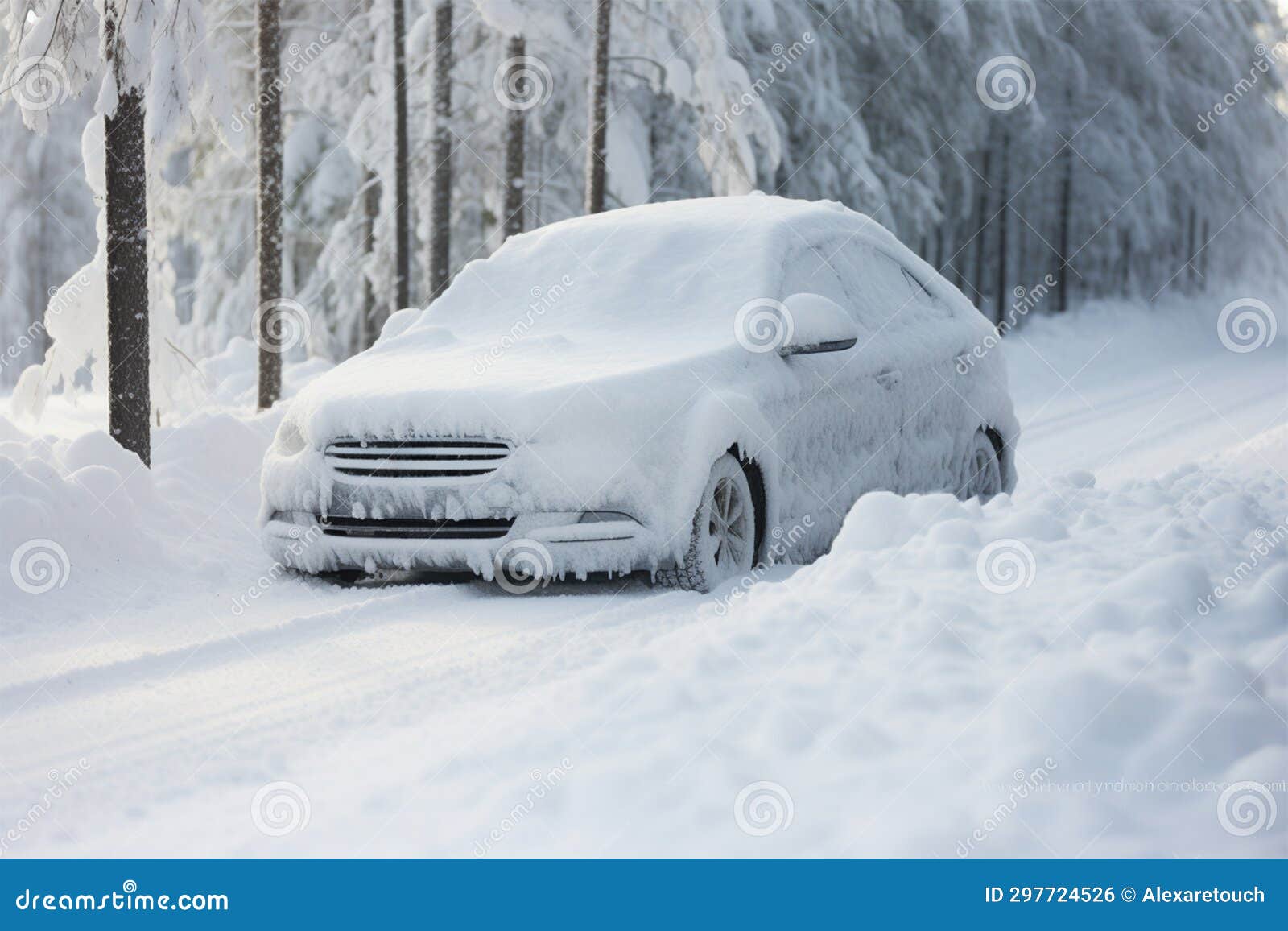 Snow-covered Car Standing on the Road Stock Photo - Image of blizzard ...