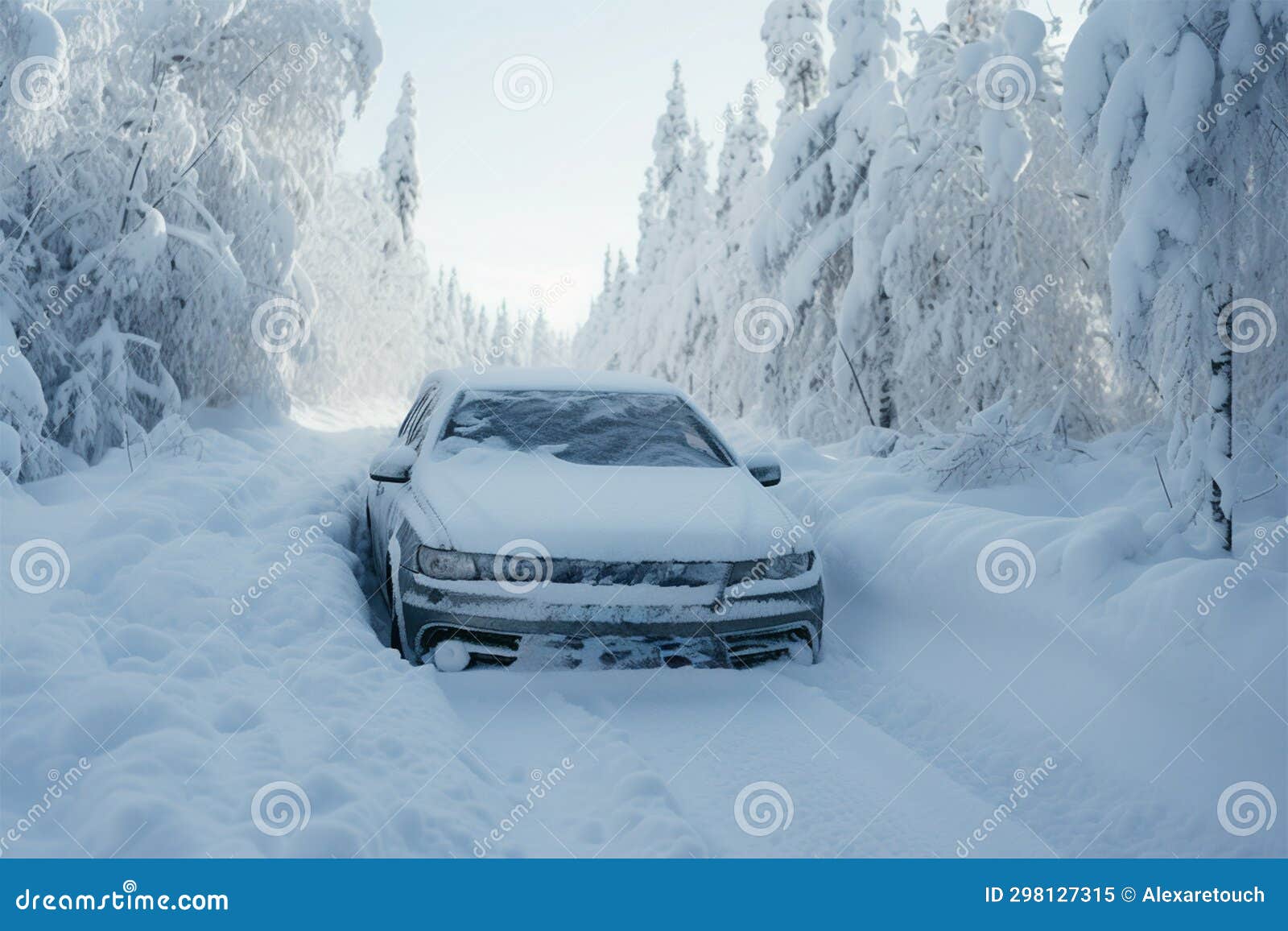 Snow-covered Car Standing on the Road Stock Image - Image of buried ...