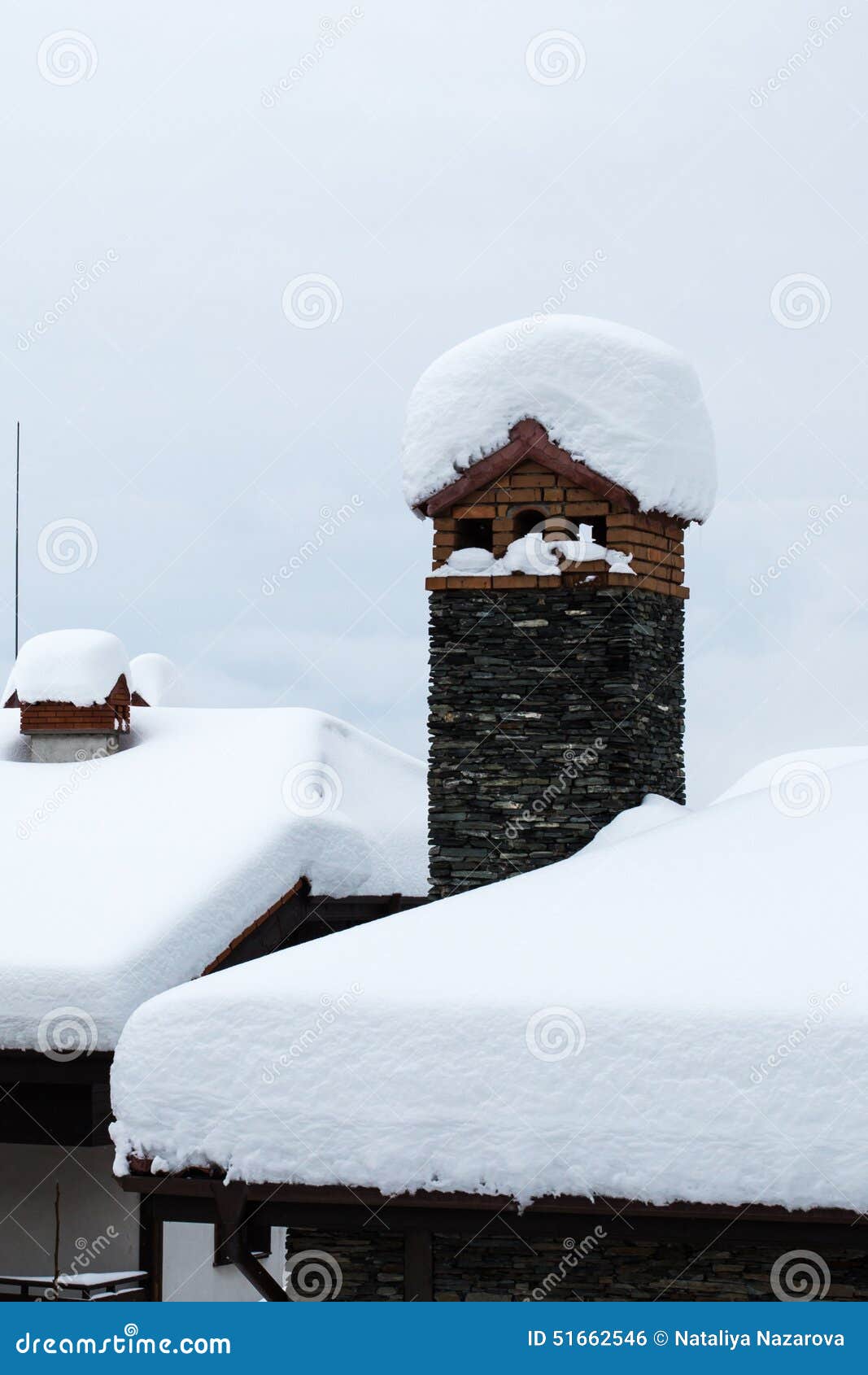 Snow Covered Chimney and Roof Stock Photo - Image of fairy, deep: 51662546