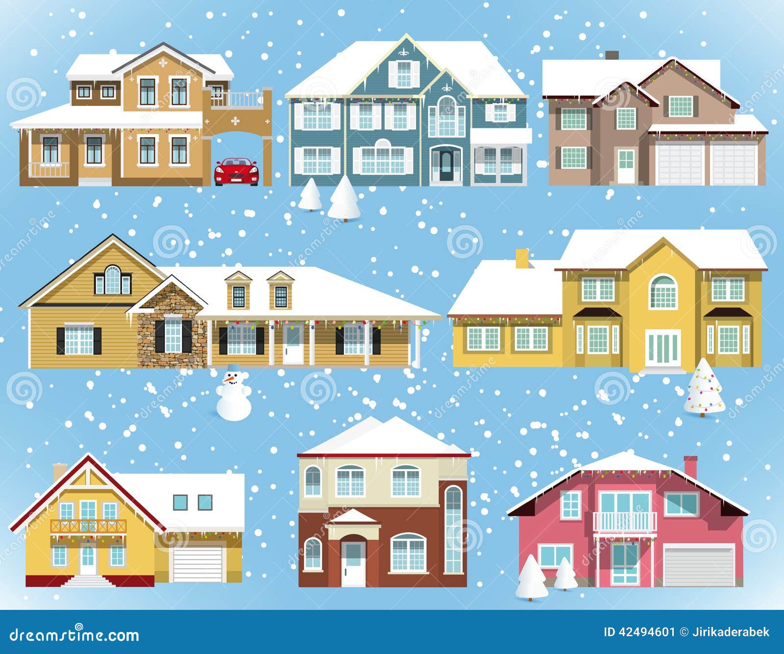 Snow covered city houses stock vector. Illustration of design - 42494601