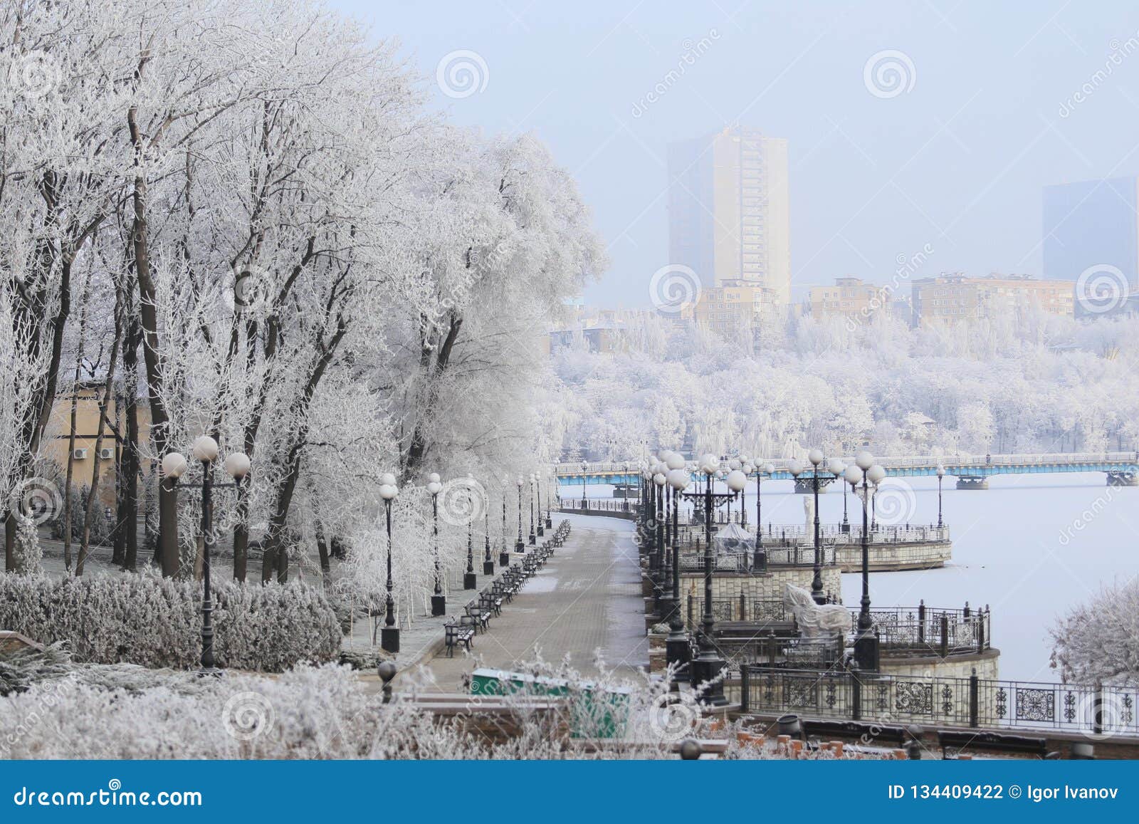 Snow-covered City with River Stock Photo - Image of park, ukraine ...