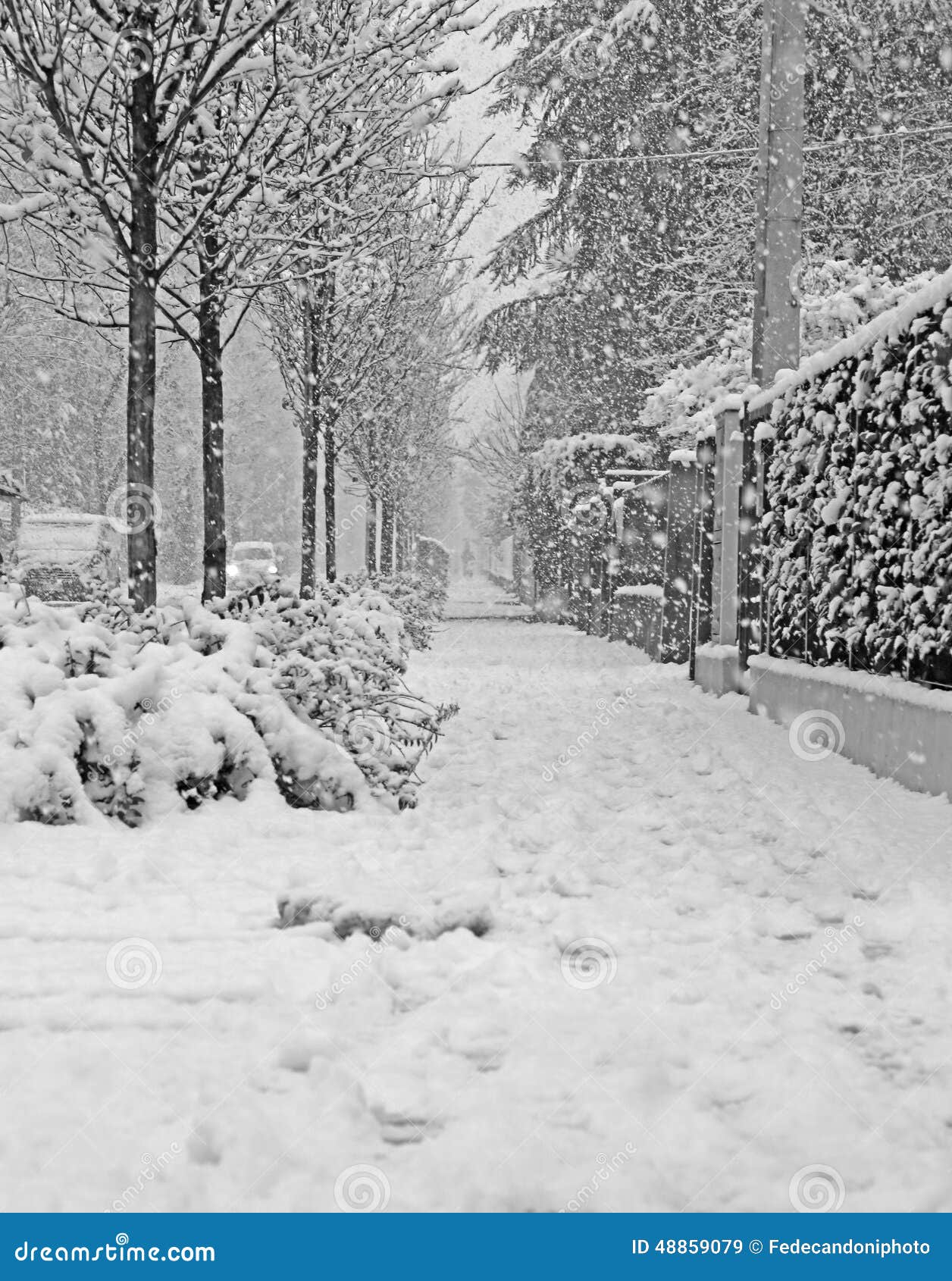 Snow-covered City Street during a Snowfall Stock Image - Image of snowy ...