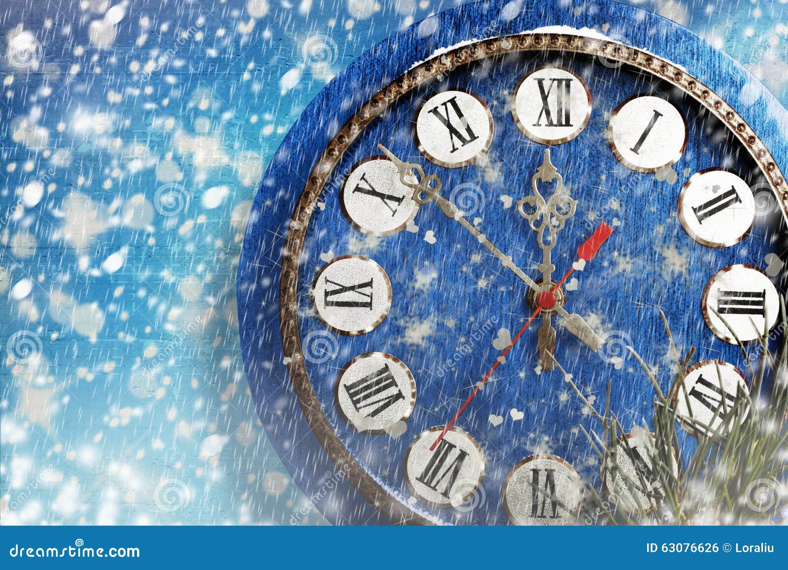 Snow-covered Clock on Blue Background Stock Photo - Image of countdown ...