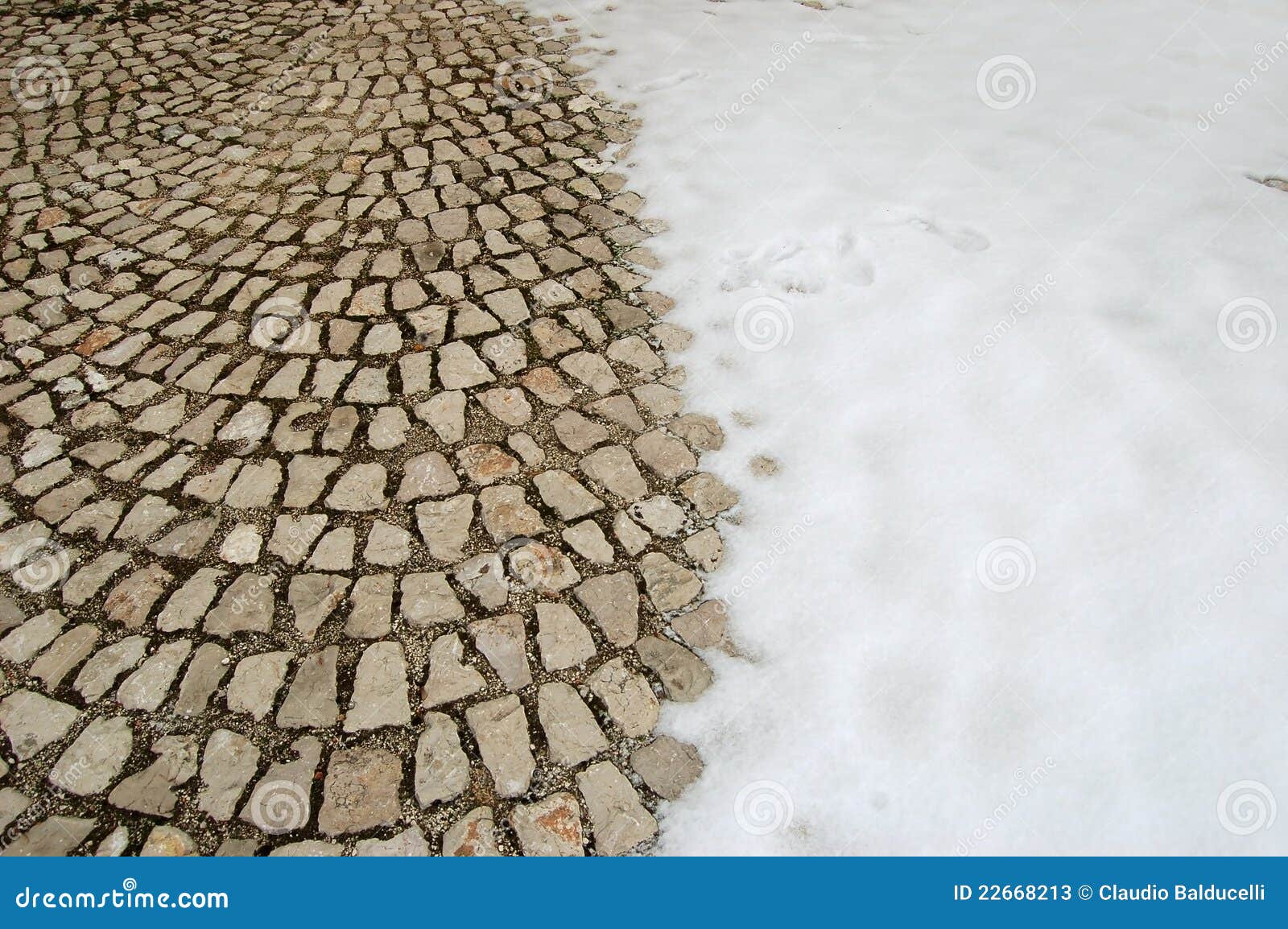 Snow-covered Cobblestone Floor Stock Image - Image of roadway, granite ...