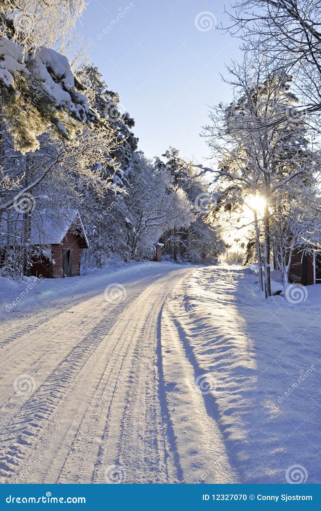 Snow covered country road stock photo. Image of barn - 12327070