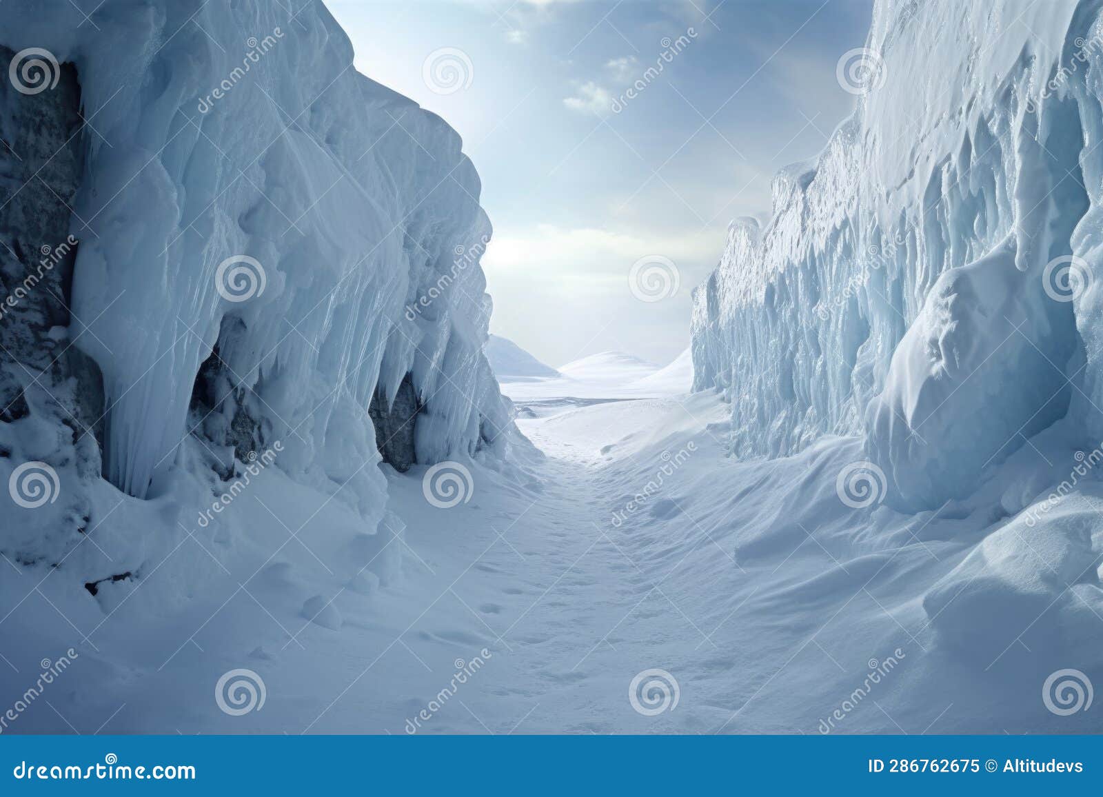 Snow-covered Crevasse with Visible Layers of Ice Stock Image - Image of ...