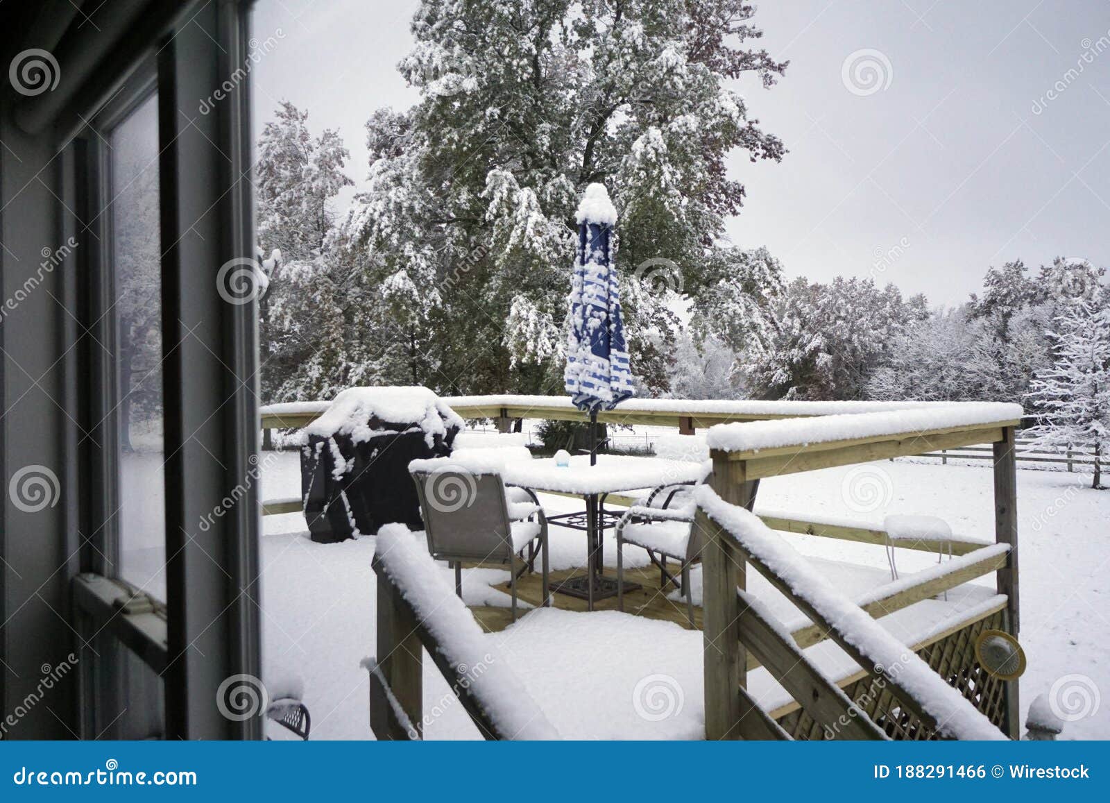 Snow covered deck stock photo. Image of buildings, weather - 188291466