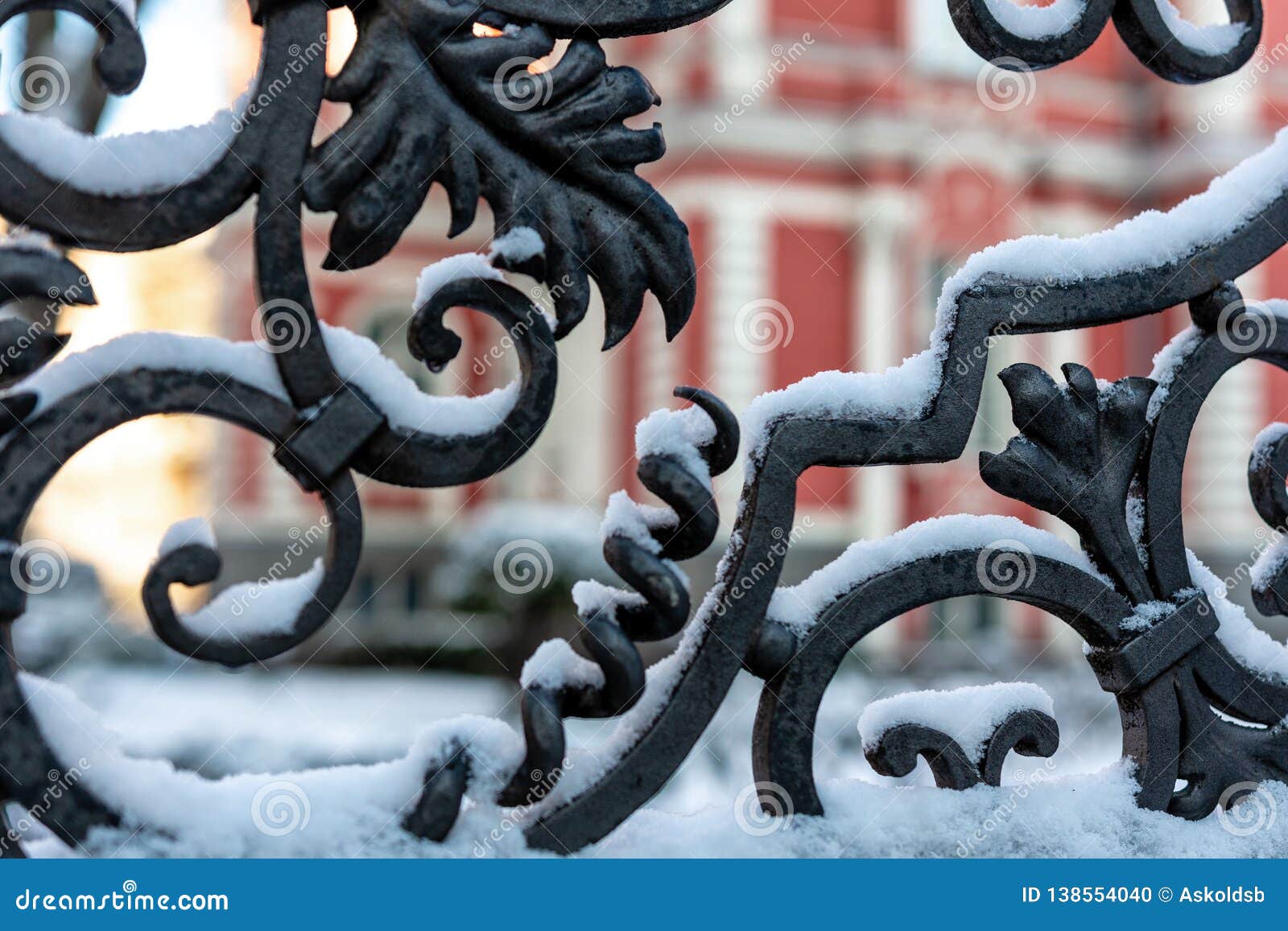 Snow-covered Decorative Yard Gate from Metal - Image Stock Photo ...