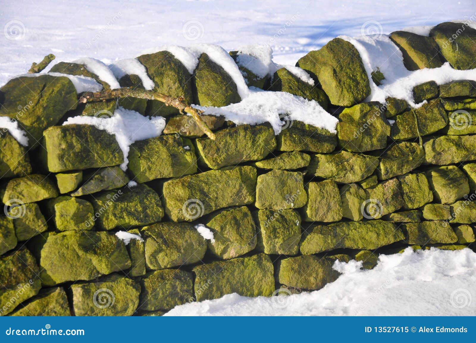 Snow Covered Dry Stone Wall Stock Image - Image of snowing, green: 13527615