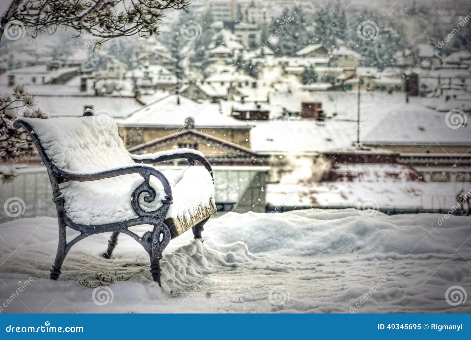 Snow covered empty bench stock image. Image of empty - 49345695