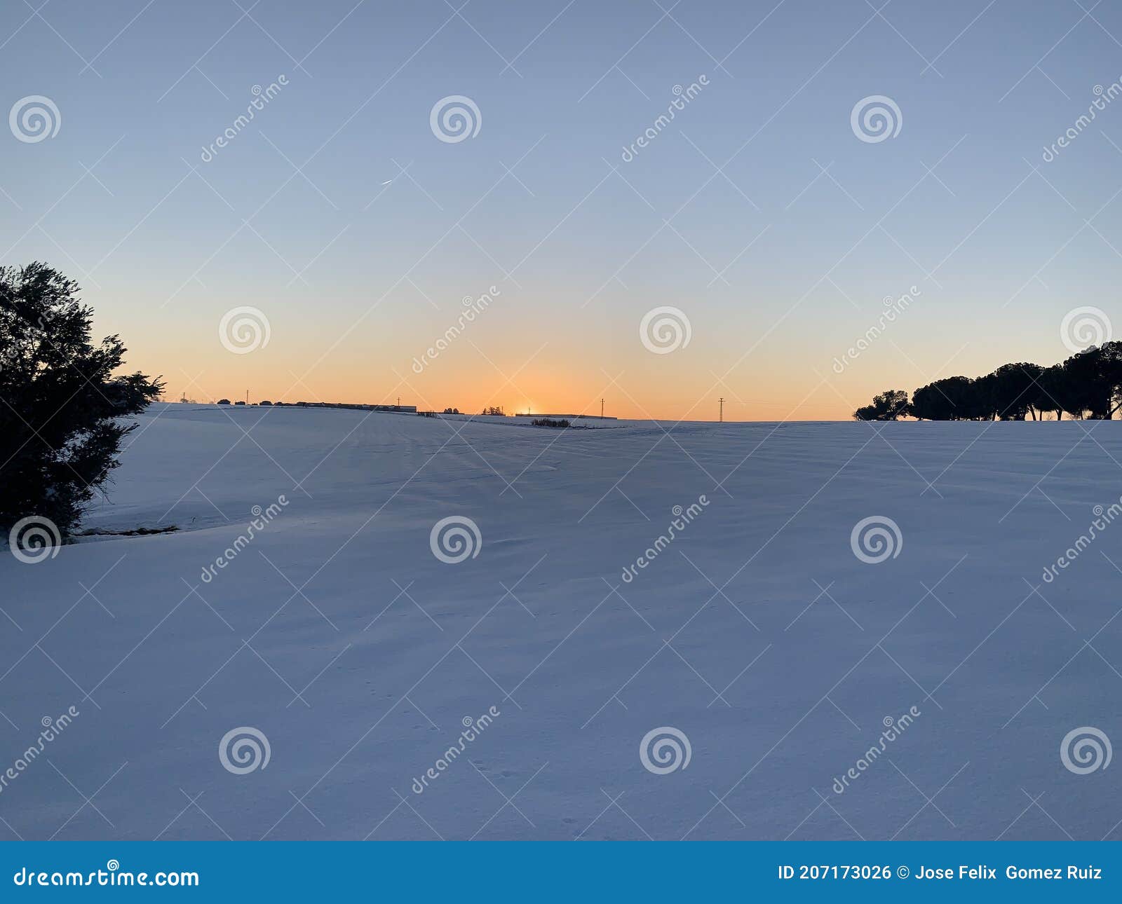 Snow covered farm fields stock photo. Image of morning - 207173026
