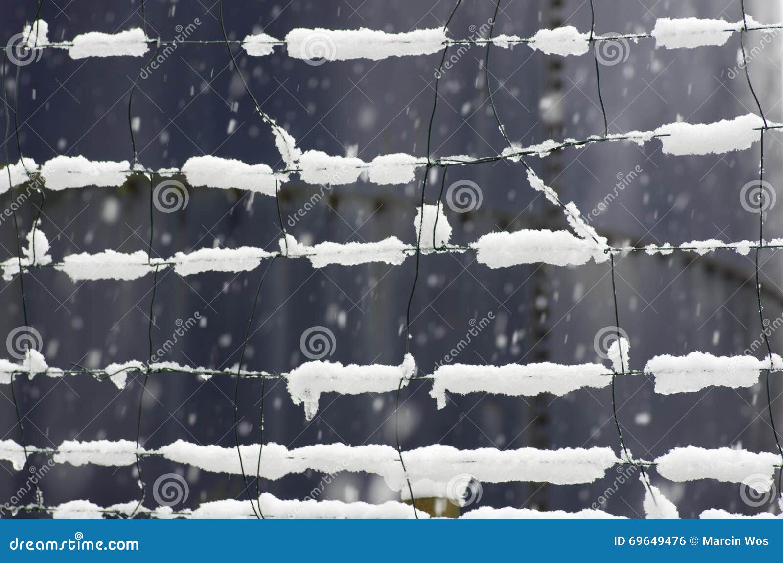 Snow Covered Fence Background Image. Snow on the Grid. Stock Photo ...