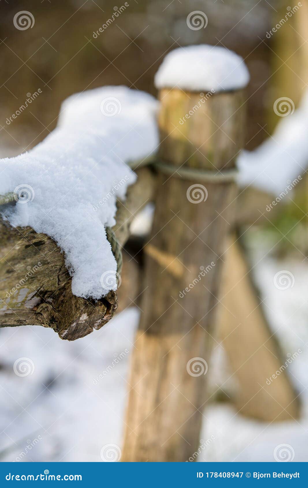 Snow Covered Fence Post in Winter Stock Image - Image of fairy ...