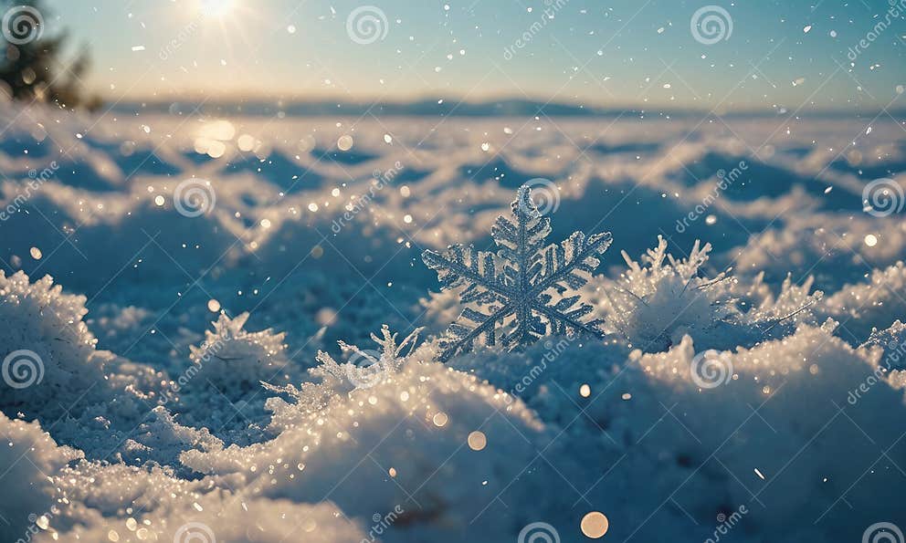 A Snow Covered Field with a Snowflake in the Middle of it. Stock ...
