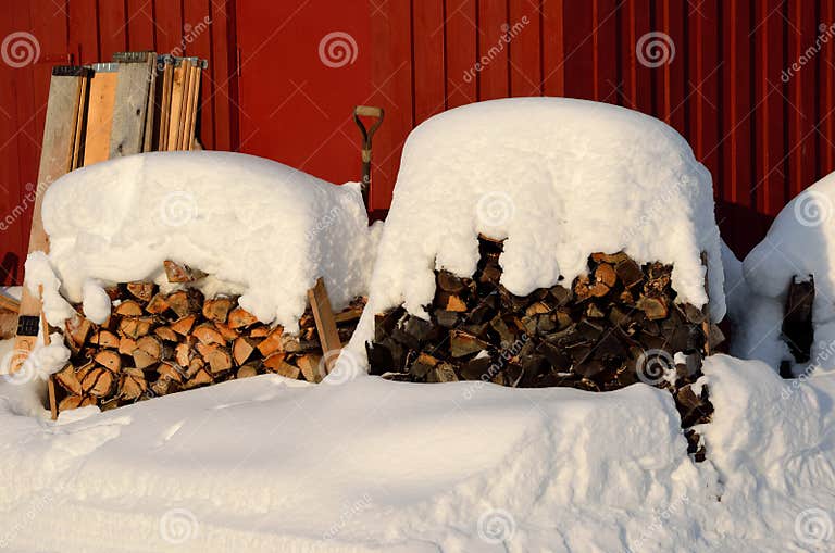 Snow Covered Firewood Stack Stock Image - Image of snow, firewood ...