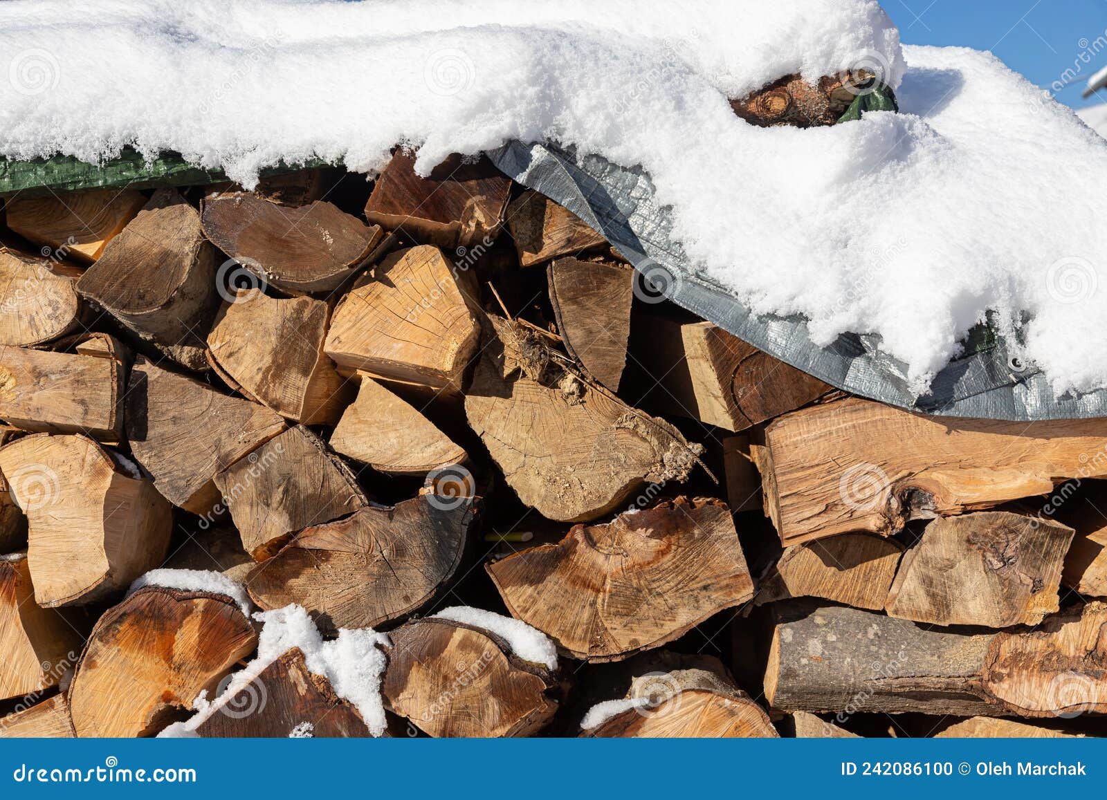 Snow Covered Firewood. Stack of Wood Cut. Snow on the Timber Stack ...