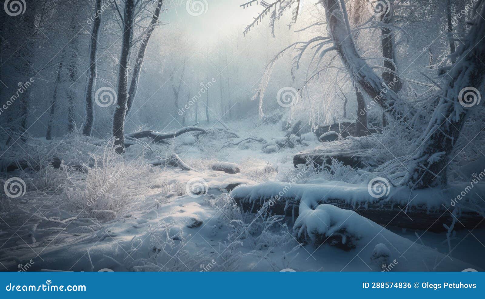 A Snow Covered Forest with a Stream Running through the Woods Stock ...