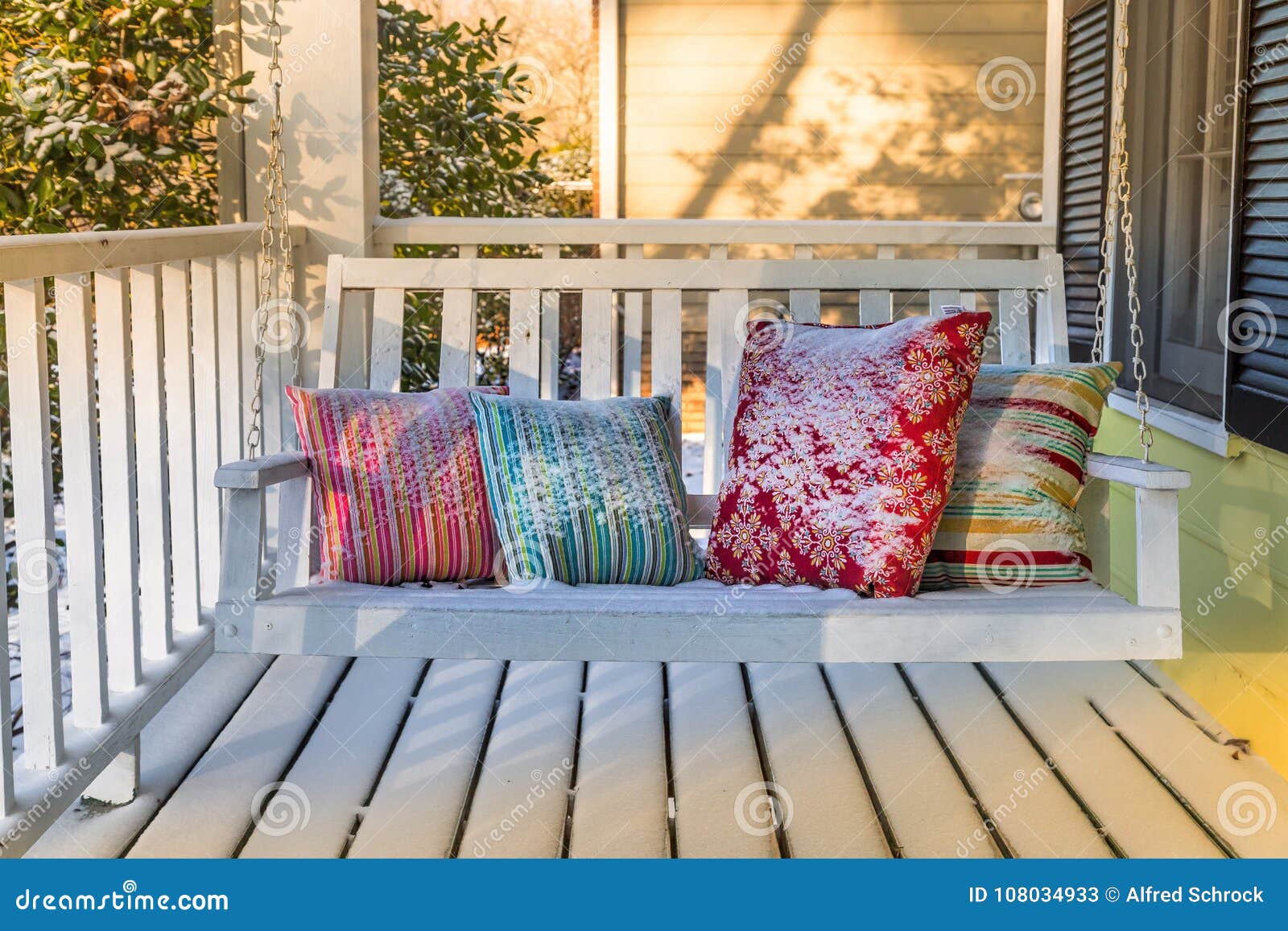 Snow Covered Front Porch stock image. Image of snow - 108034933