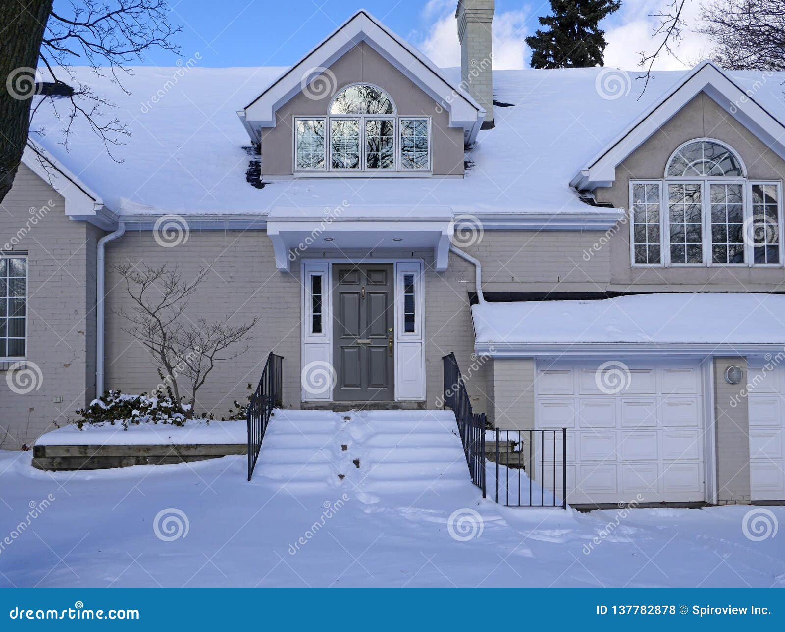 Snow covered front steps stock photo. Image of facade - 137782878