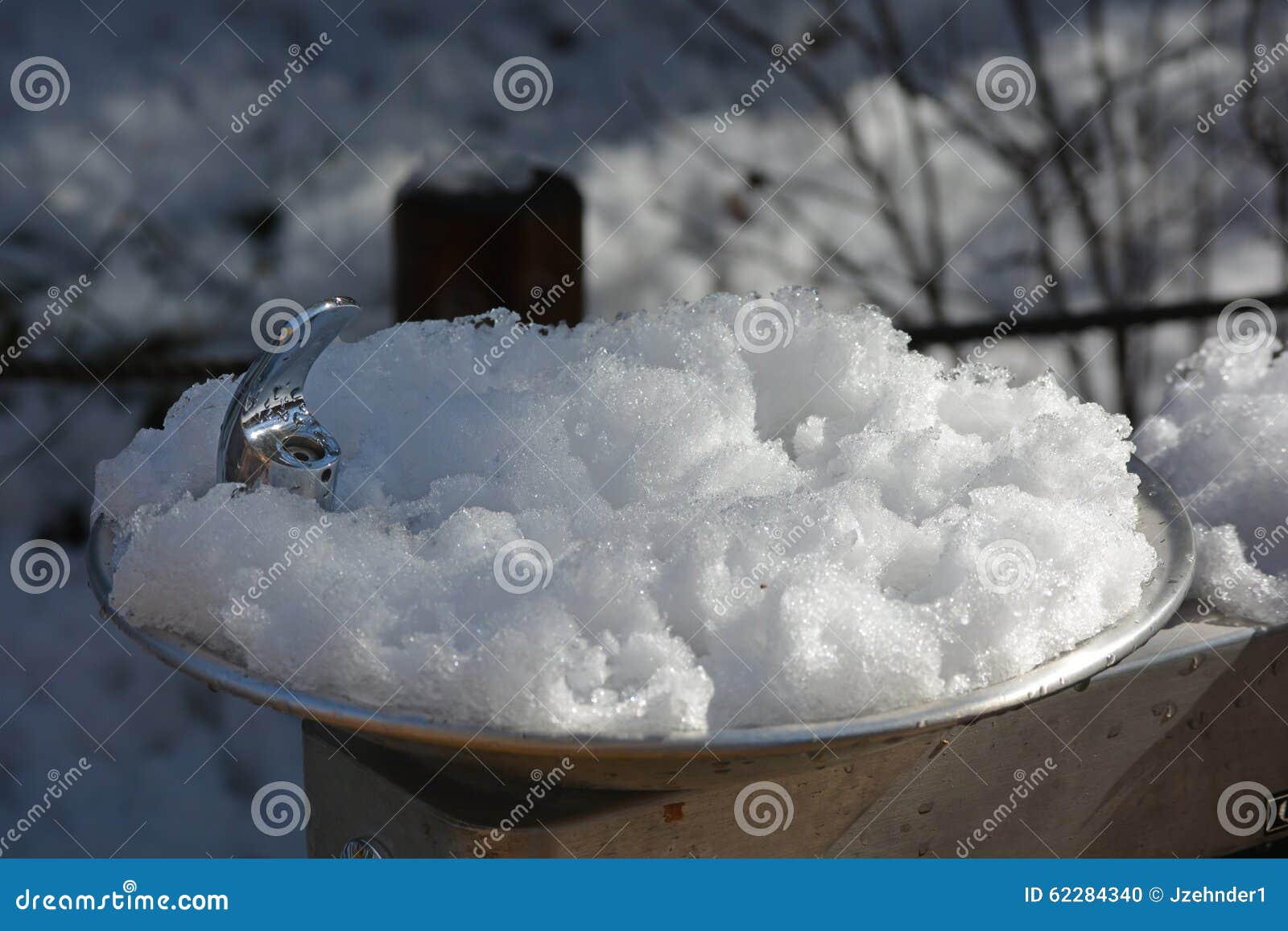 Snow Covered Frozen Water Fountain Stock Photo - Image of weather ...