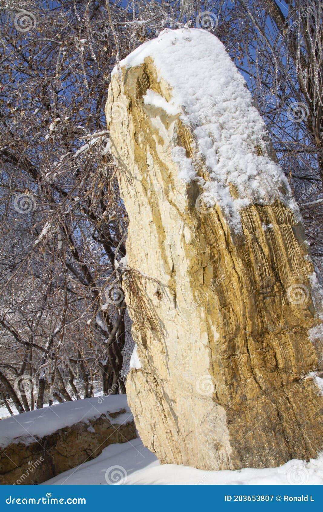 A Snow Covered Giant Stone after Winter Storm Stock Image - Image of ...
