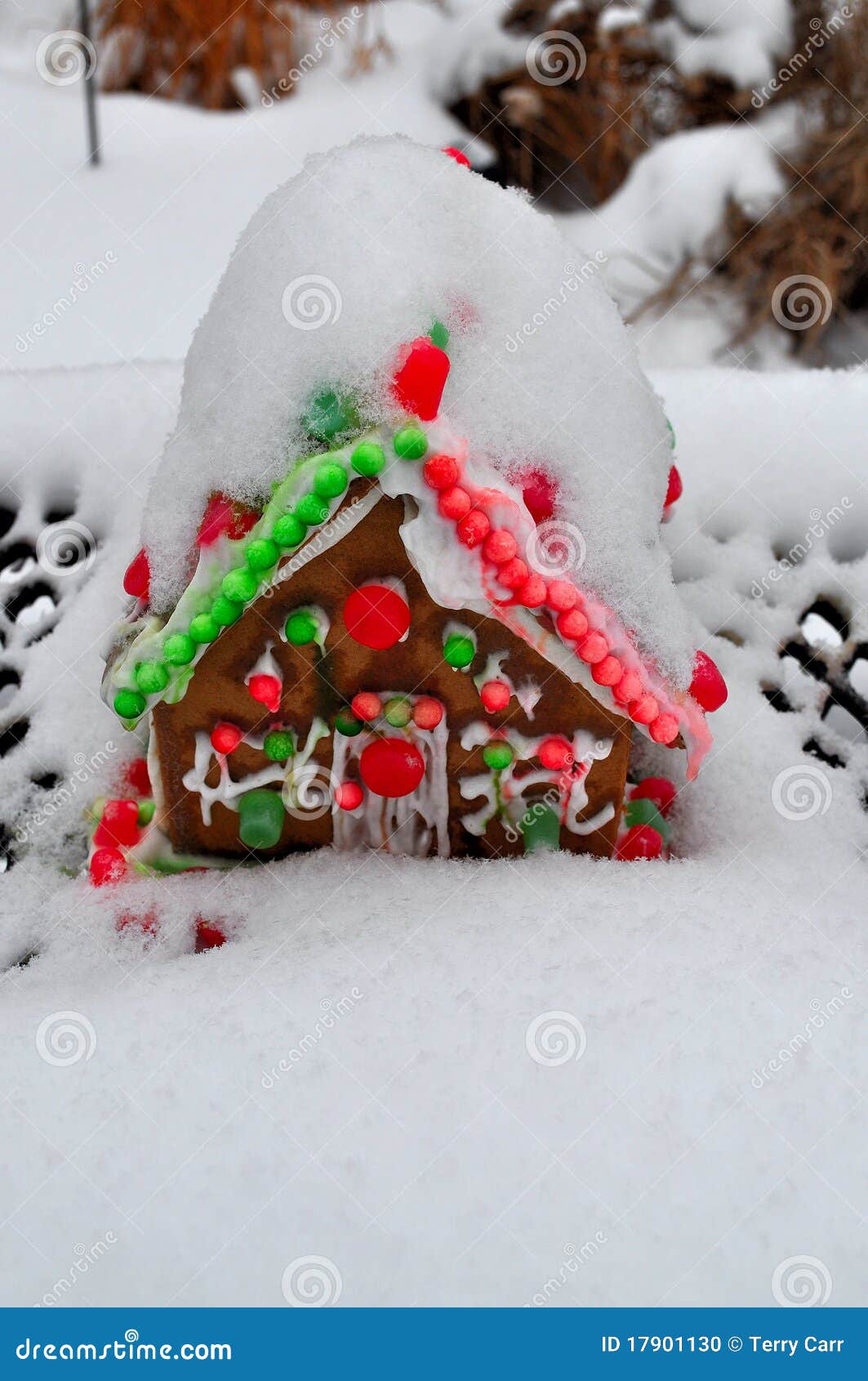 Snow Covered Gingerbread House Stock Photo - Image of outside, cold ...