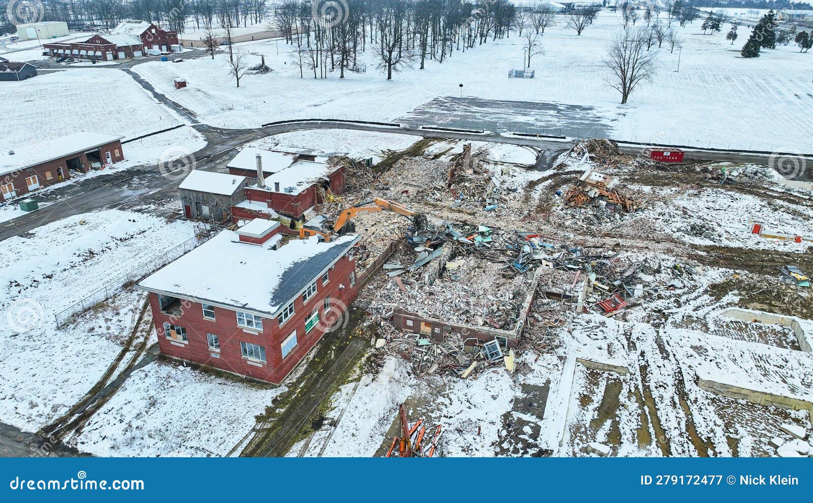 Snow Covered Ground at Construction Site of Old Hospital Being Torn ...