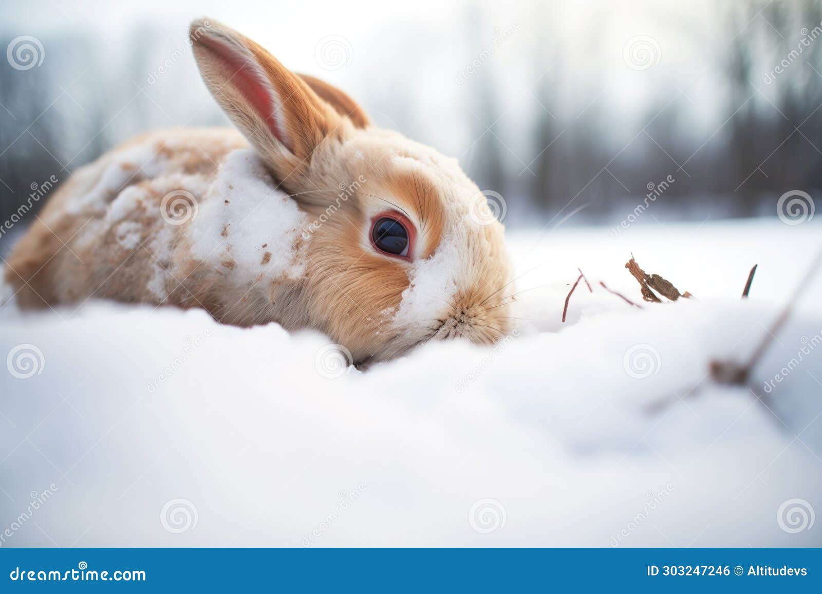 Snow-covered Ground with a Rabbit Digging To Create a Burrow Stock ...