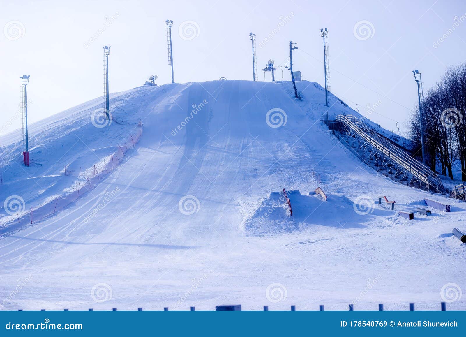 Snow-covered Hill Mountainside among Trees in Winter Blue Stock Image ...