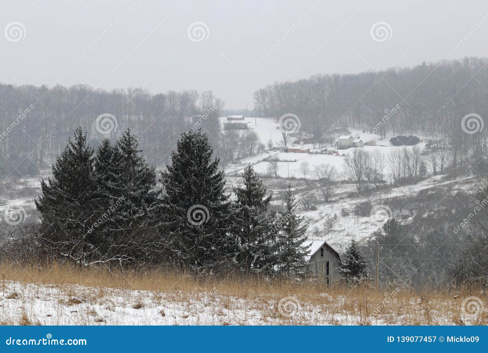Snow Covered Hills and Fields Stock Image - Image of buildings, covered ...