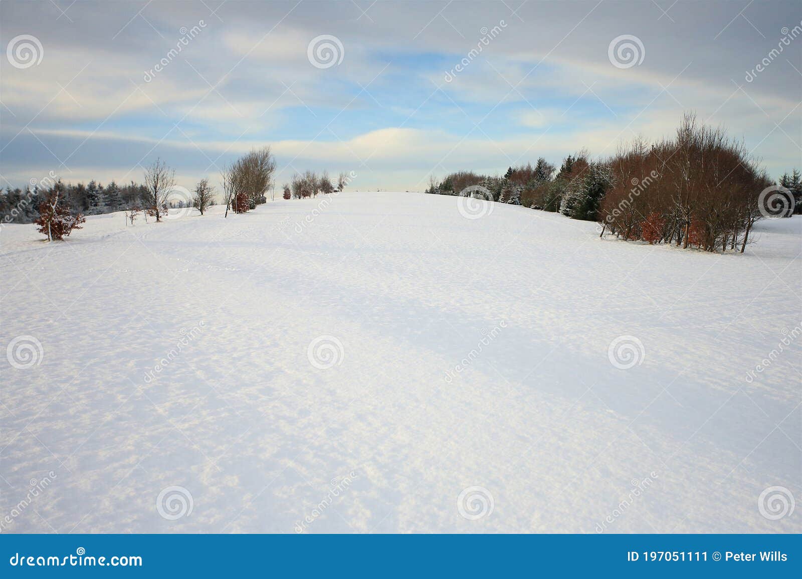 Snow Covered Hillside with Clouds Stock Image - Image of summer, blue ...