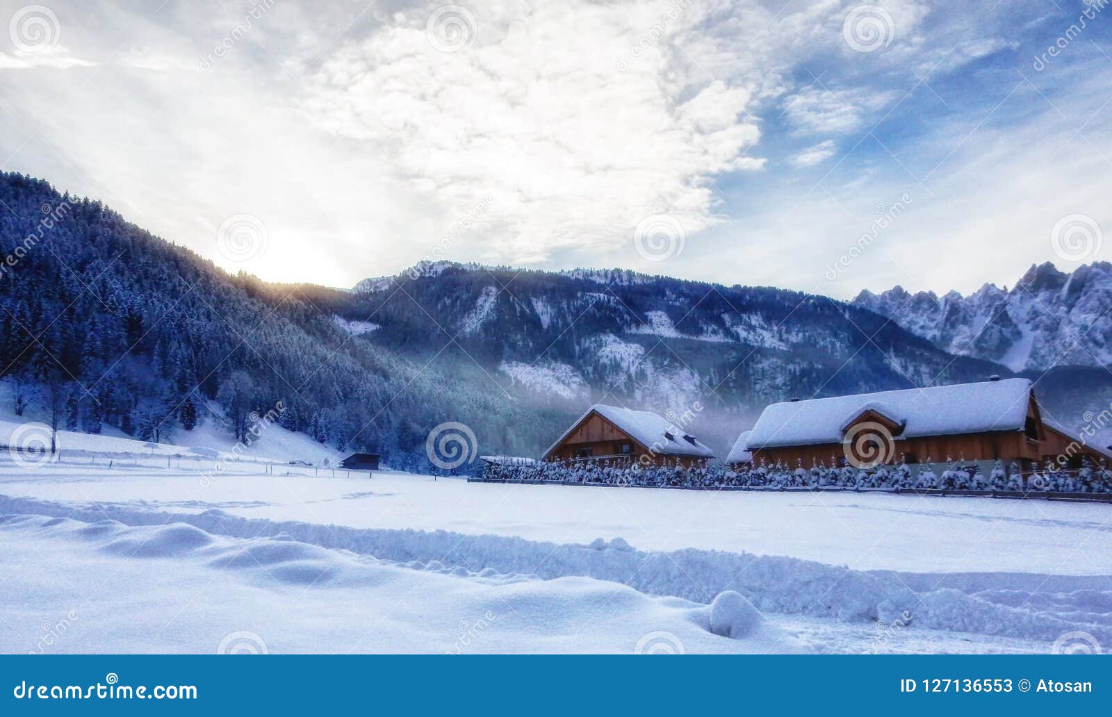 Snow Covered House in Austrian Alps Stock Image - Image of lodge ...
